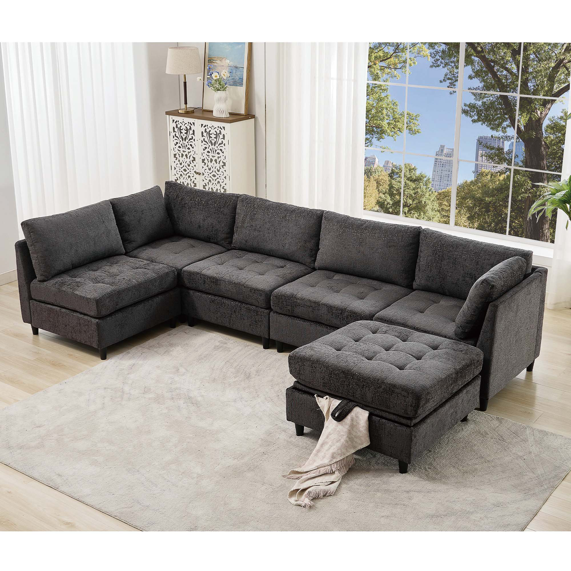 Latitude Run® Sectional Couch with Storage Ottoman, U Shaped Sofa ...