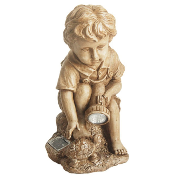 Northlight 12.25" Solar Powered LED Lighted Boy Examining Turtle with ...