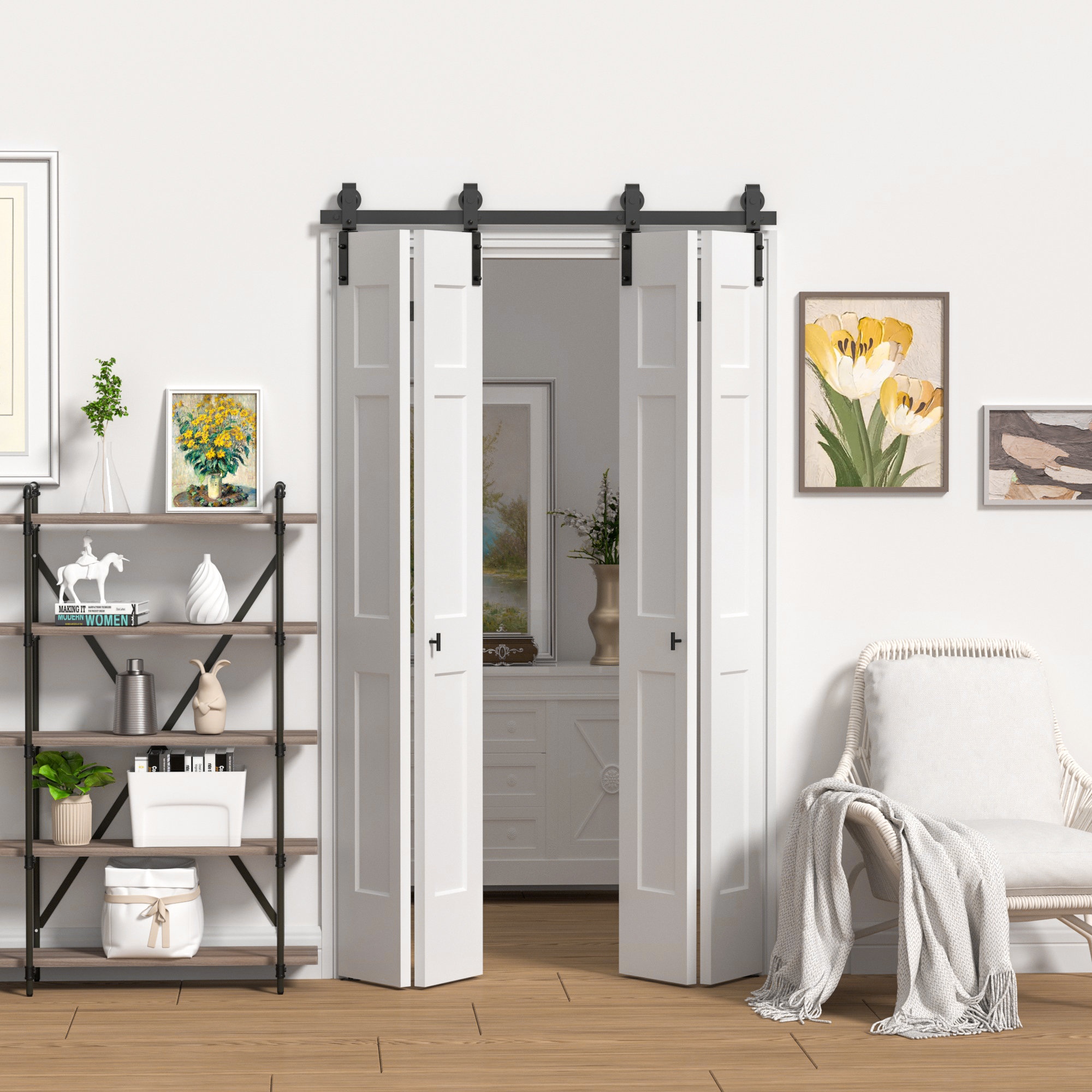 TOPSON 72 In Bi-Folding Barn Door Hardware Kit For Double Door ...