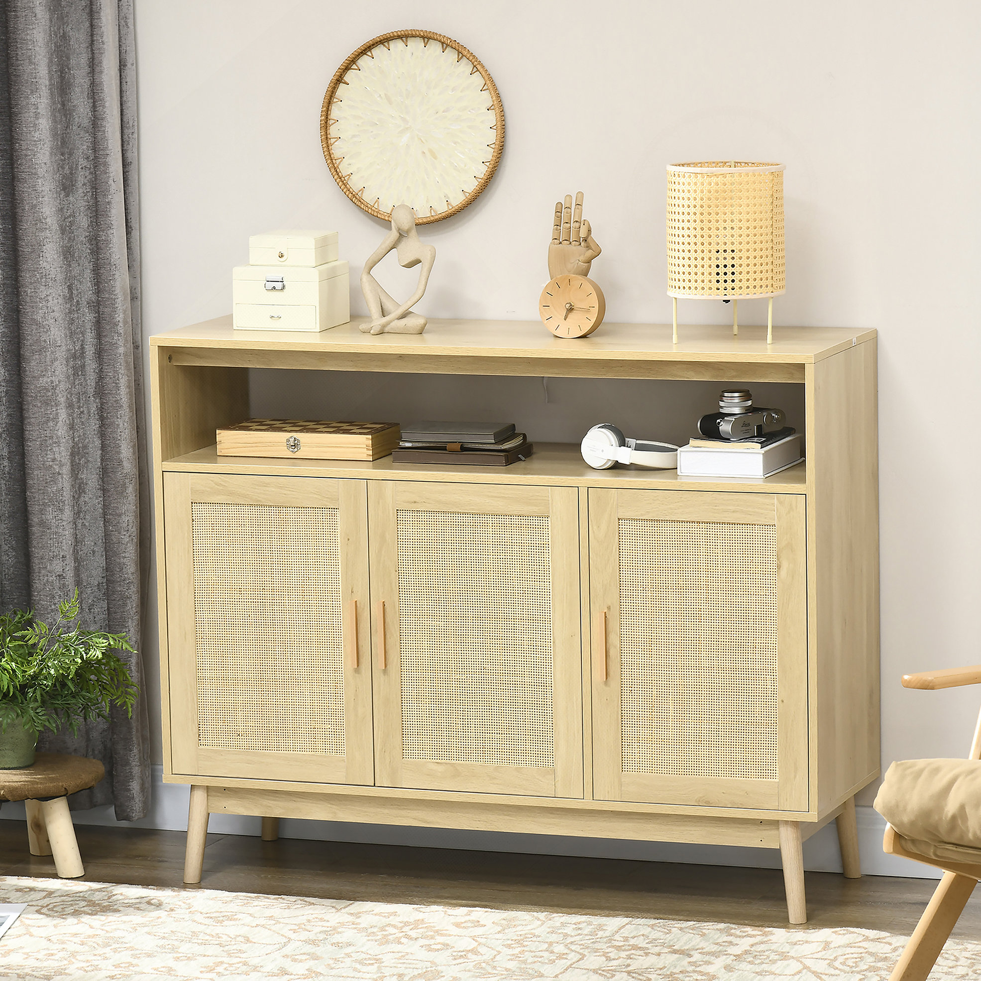 Bayou Breeze Boho Sideboard Buffet Cabinet with Rattan Doors, Natural ...