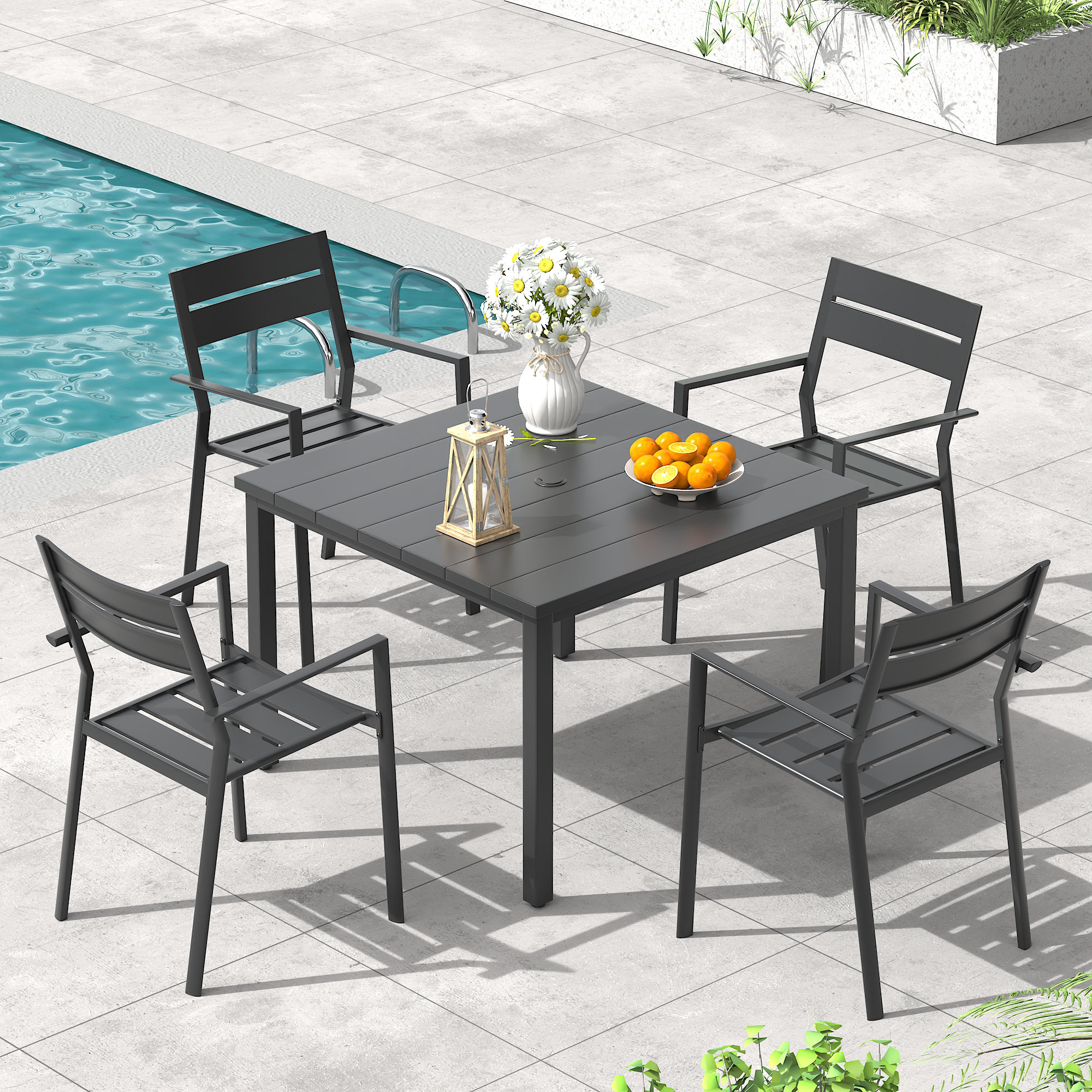 Latitude Run® Patio dining set with Square Metal Dining Table and 4 ...