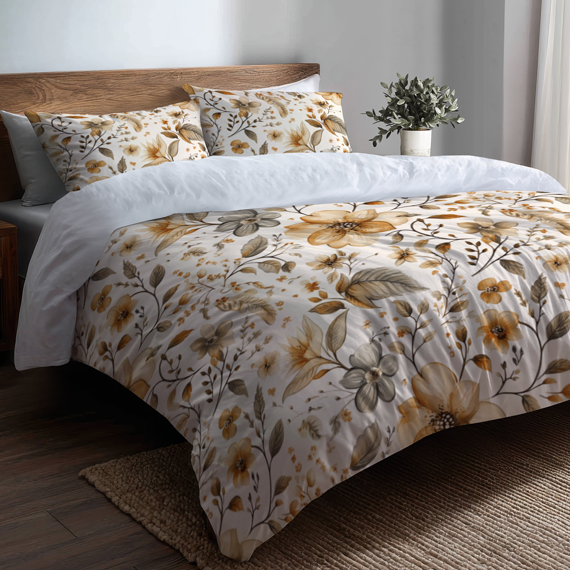 Design Art Country Farmhouse Bedding Set - Brown Neutral Bloom Paisley ...