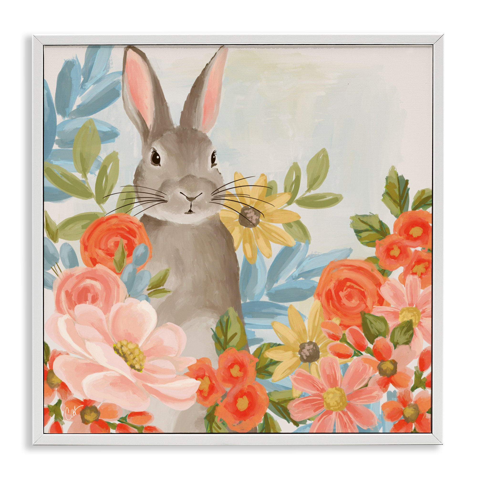 August Grove® Bunny Among The Blooms Framed Giclee, design by Cat ...
