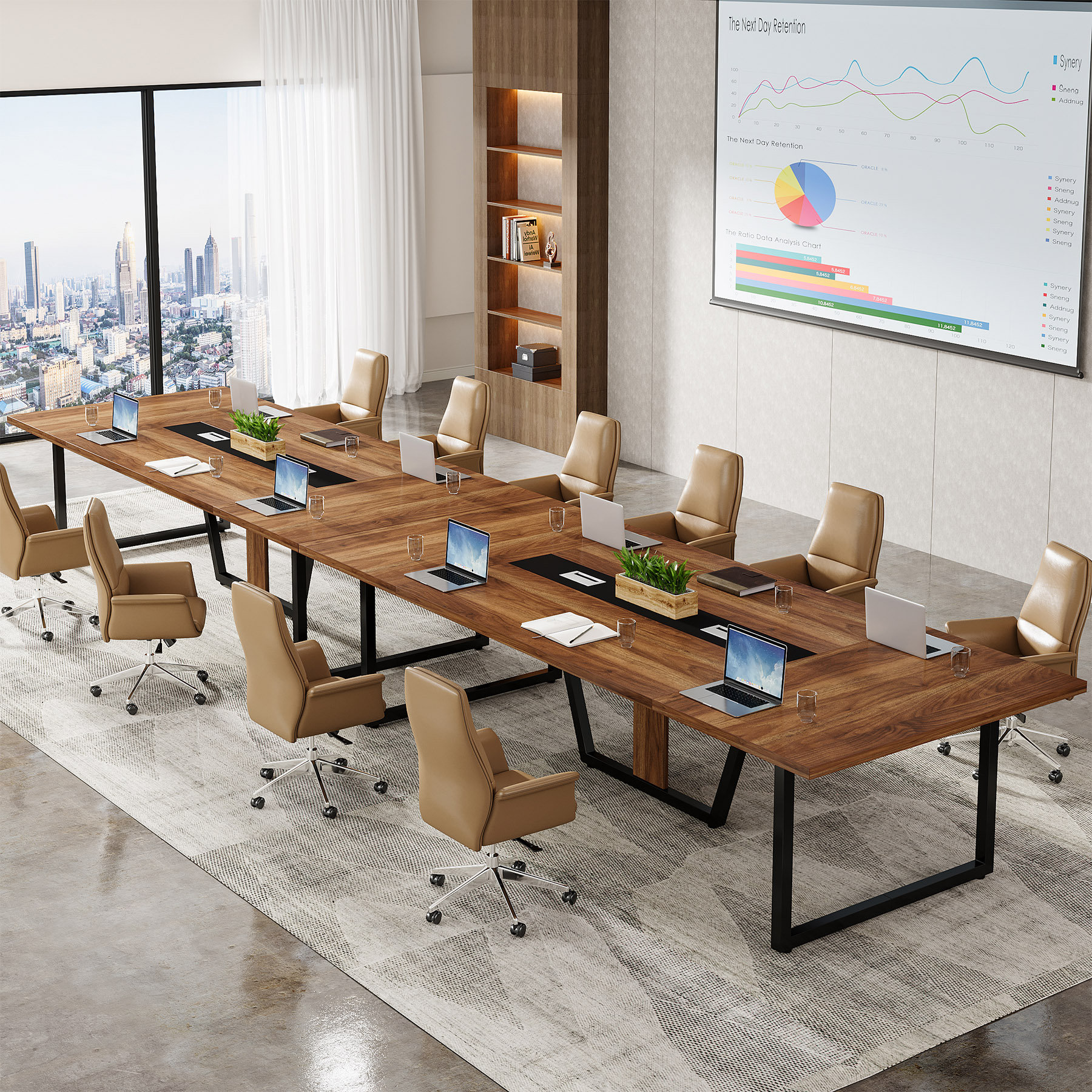 17 Stories 8FT Large Conference Table, Rectangle Meeting Podcast Table ...