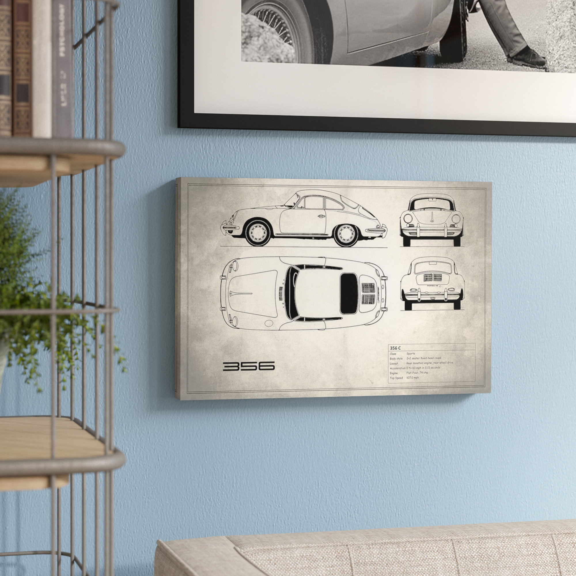 East Urban Home 'Porsche 356 C' Graphic Art Print on Canvas in Vintage ...