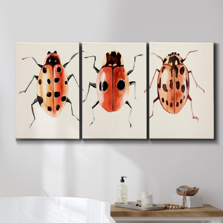 August Grove® Ladybug Display II On Canvas 3 Pieces Print | Wayfair