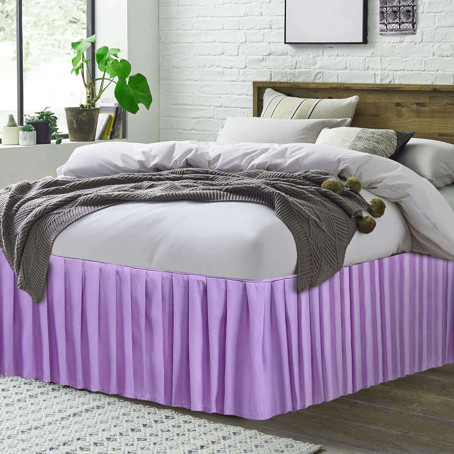 RAPTIZ Bed Skirt Brushed Polyester Pleated Dust Ruffle Solid Color Bed ...