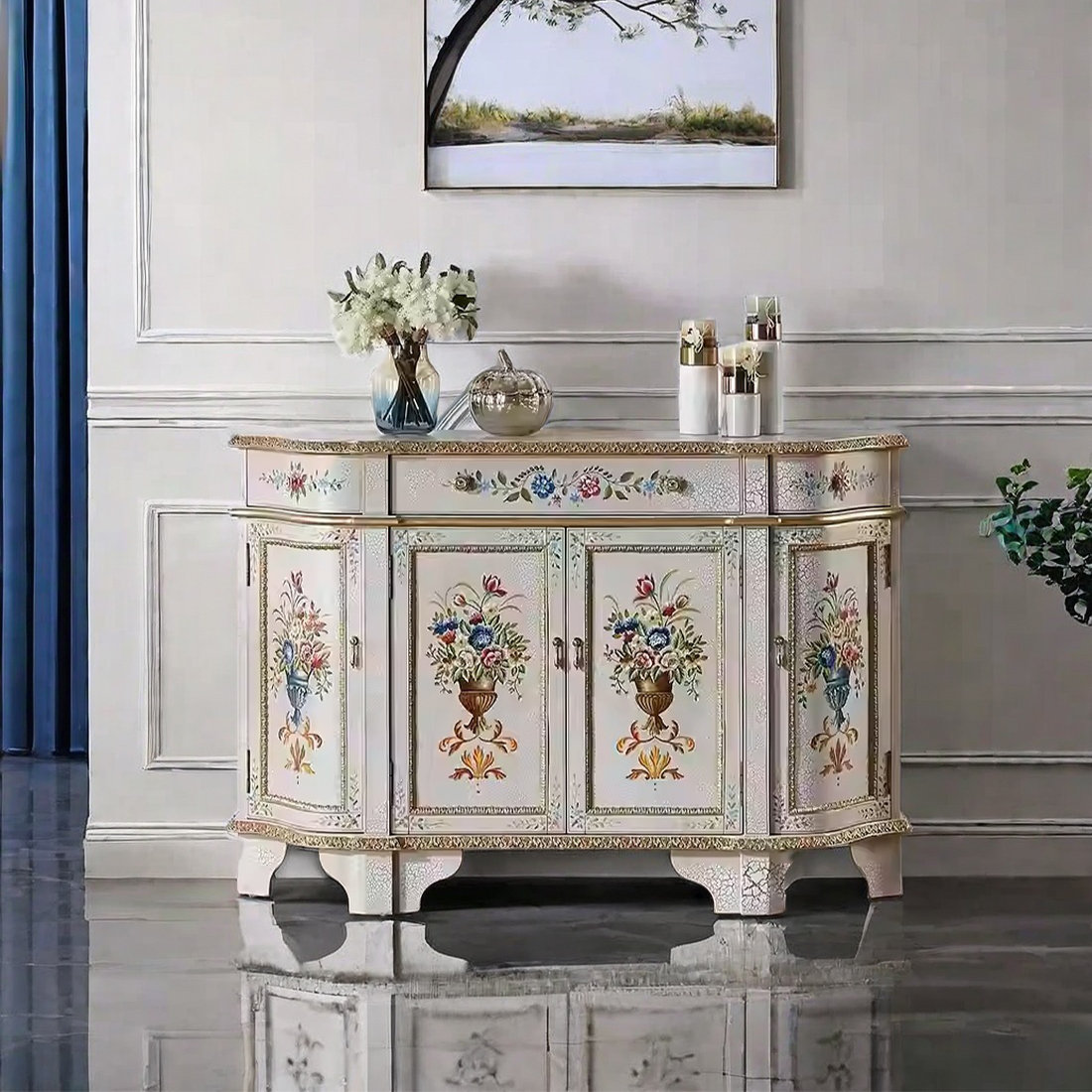 Vivid Space Creation European Style Luxurious Hand-Painted Sideboard ...