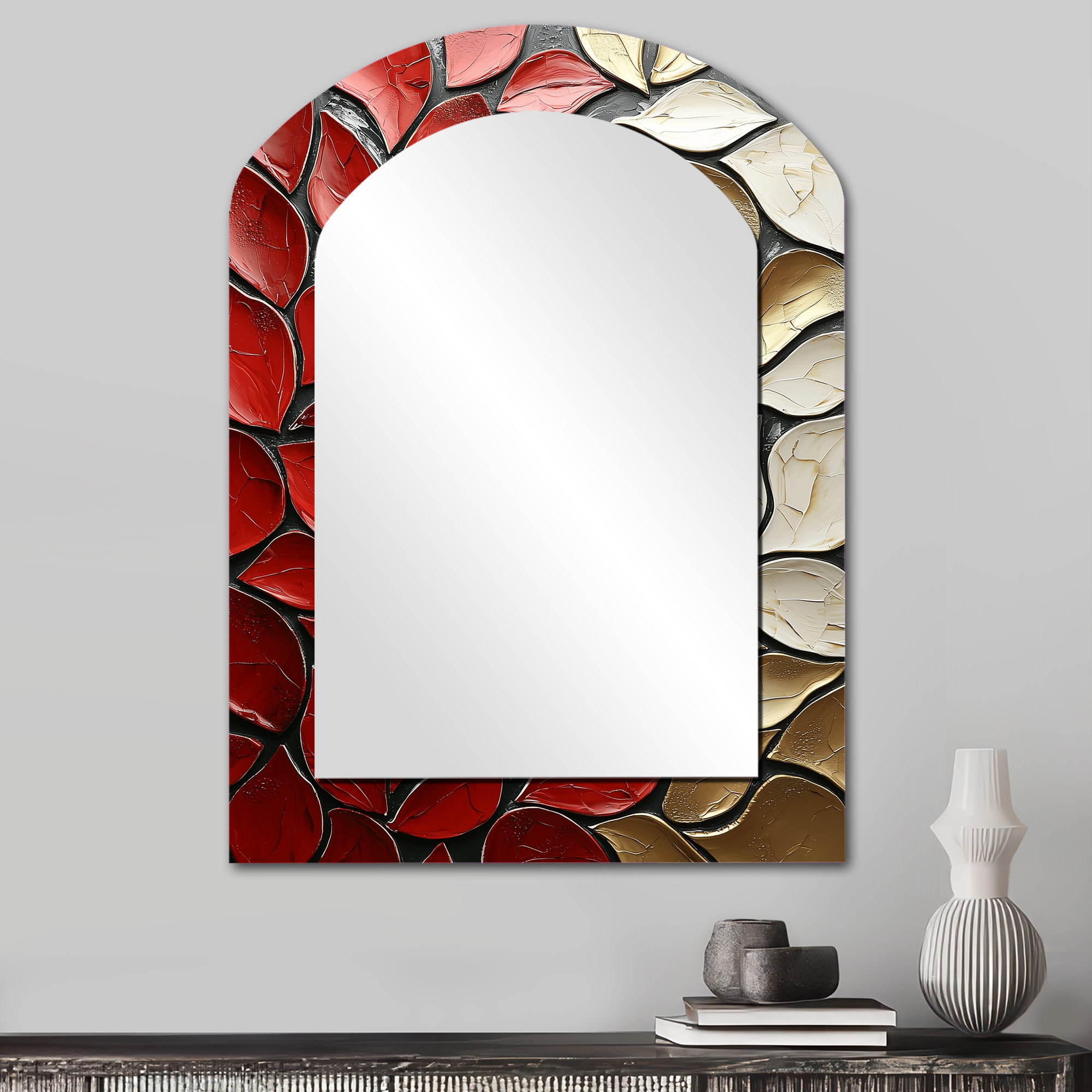 Dakota Fields Red Gold Tango Mosaic I - Bohemian Arch Wall Mirror ...