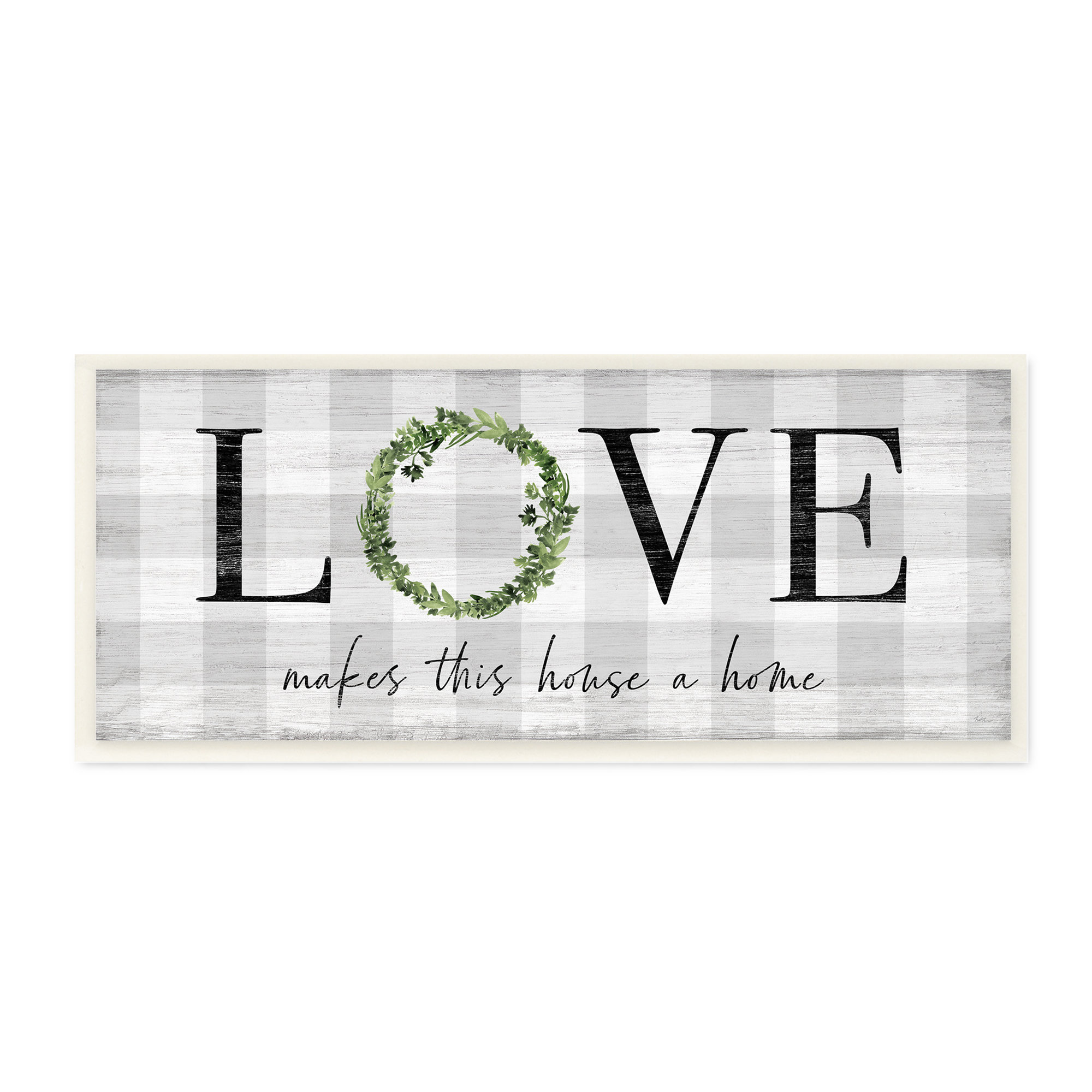 Stupell Industries Love Makes House Home Phrase Green Wreathe Plaid ...