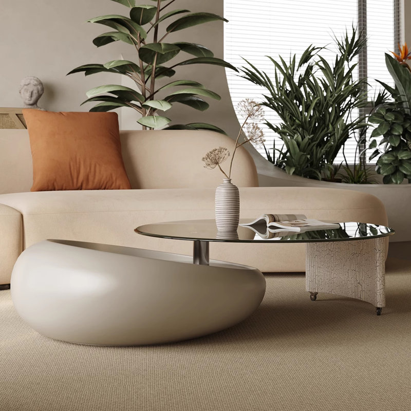 Orren Ellis Opina Modern Round Tempered Glass Rotating Coffee Table ...