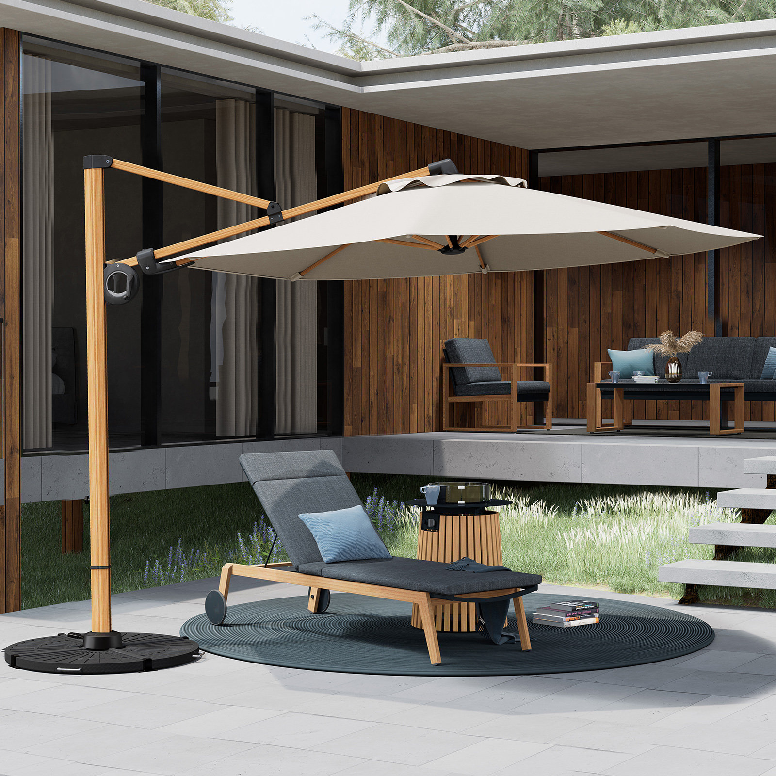 Arlmont & Co. Offset Cantilever Umbrella 360 Rotation with Cross Base ...