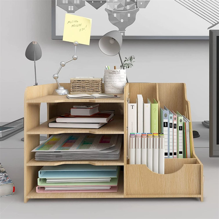 Brayden Studio 4 Layers Office Wooden Storage Box A4 Paper Sorter ...