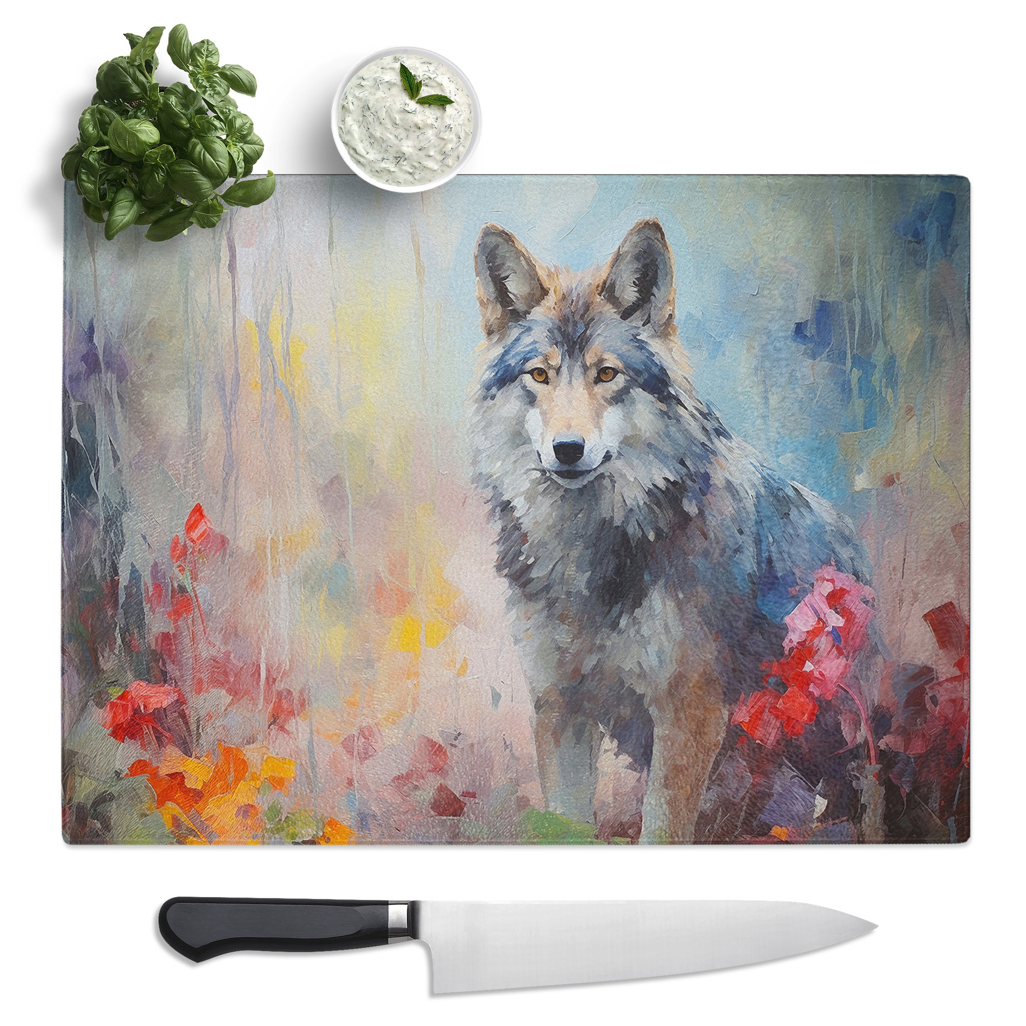 Big Box Art Wolf Impressionism Glass Chopping Board | Wayfair.co.uk