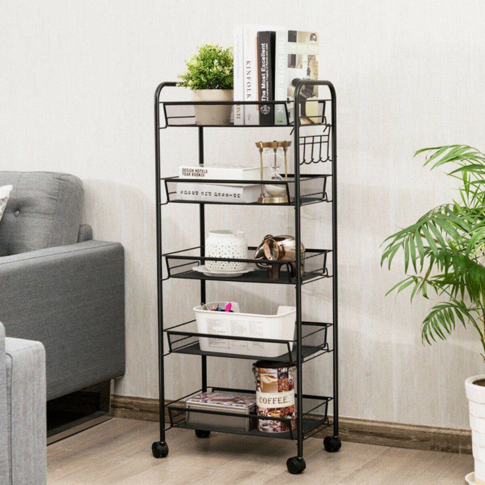 Ebern Designs 5 Tier Mesh Rolling File Utility Cart Storage Basket ...