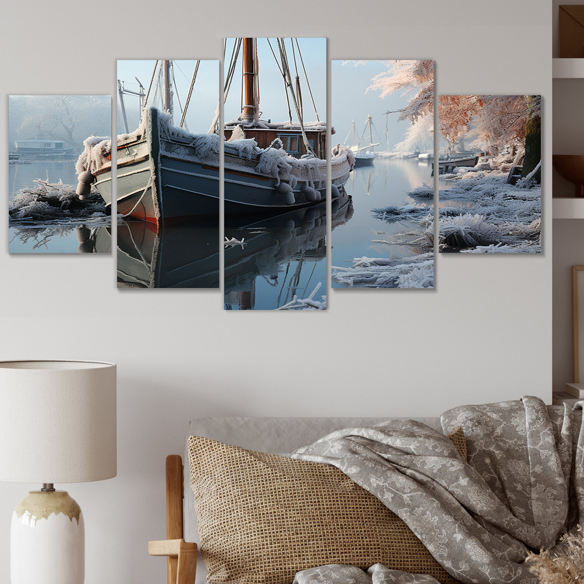 Breakwater Bay Icy Harbor Winter Landscape - Transportation Canvas ...