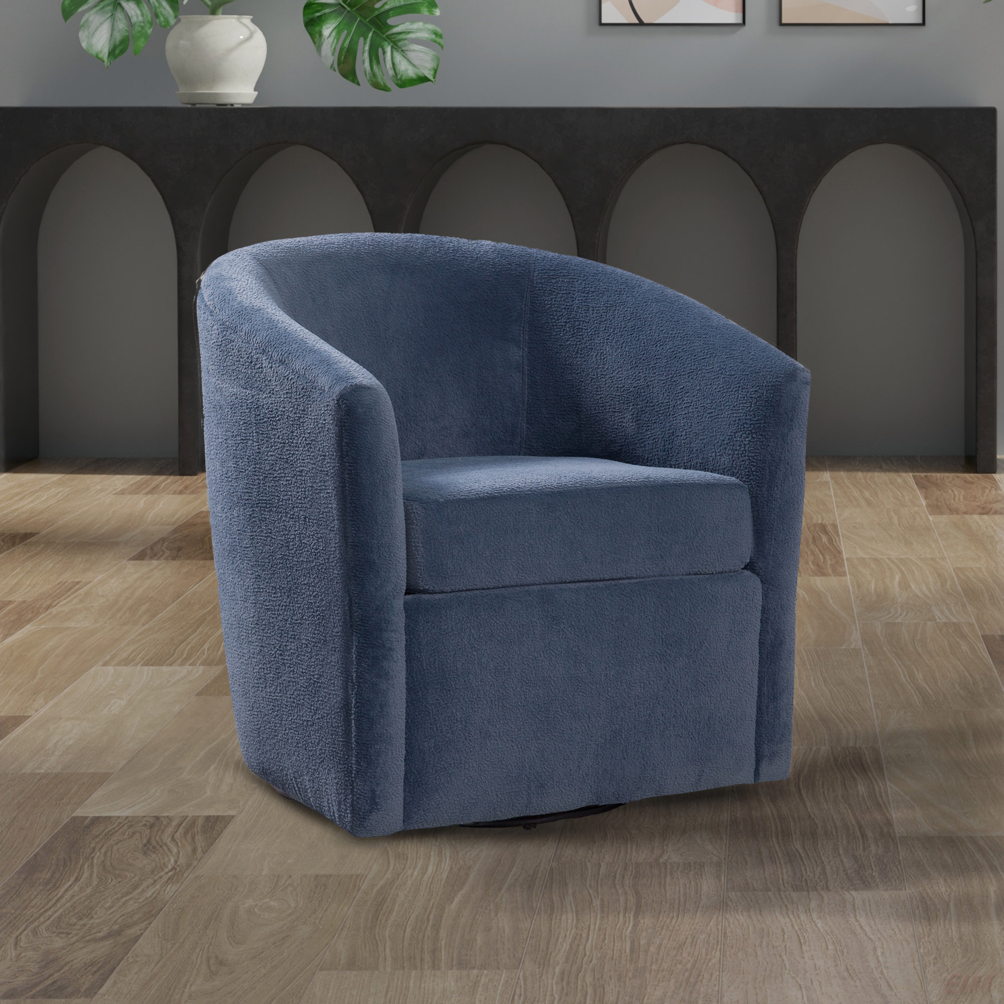 Brayden Studio Oaklynn Barrel Style Swivel Accent Chair Performance ...