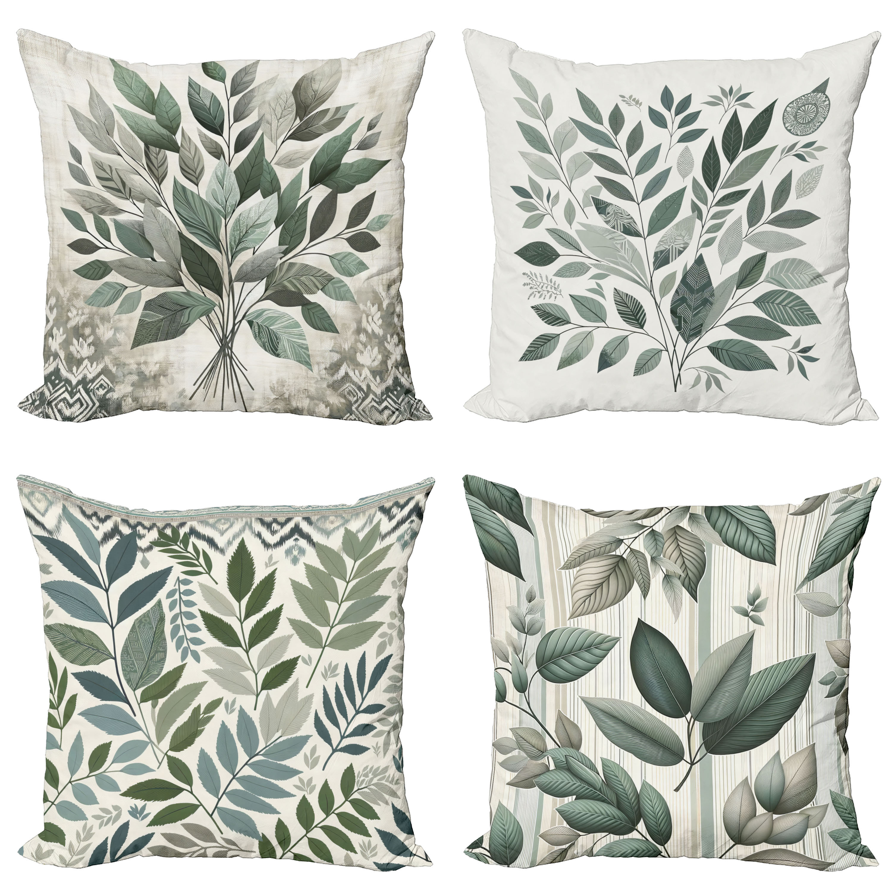 Ambesonne Leaf Print Throw Pillow Cover Set of 4 Boho Nature Bouquet Ikat & Reviews | Wayfair