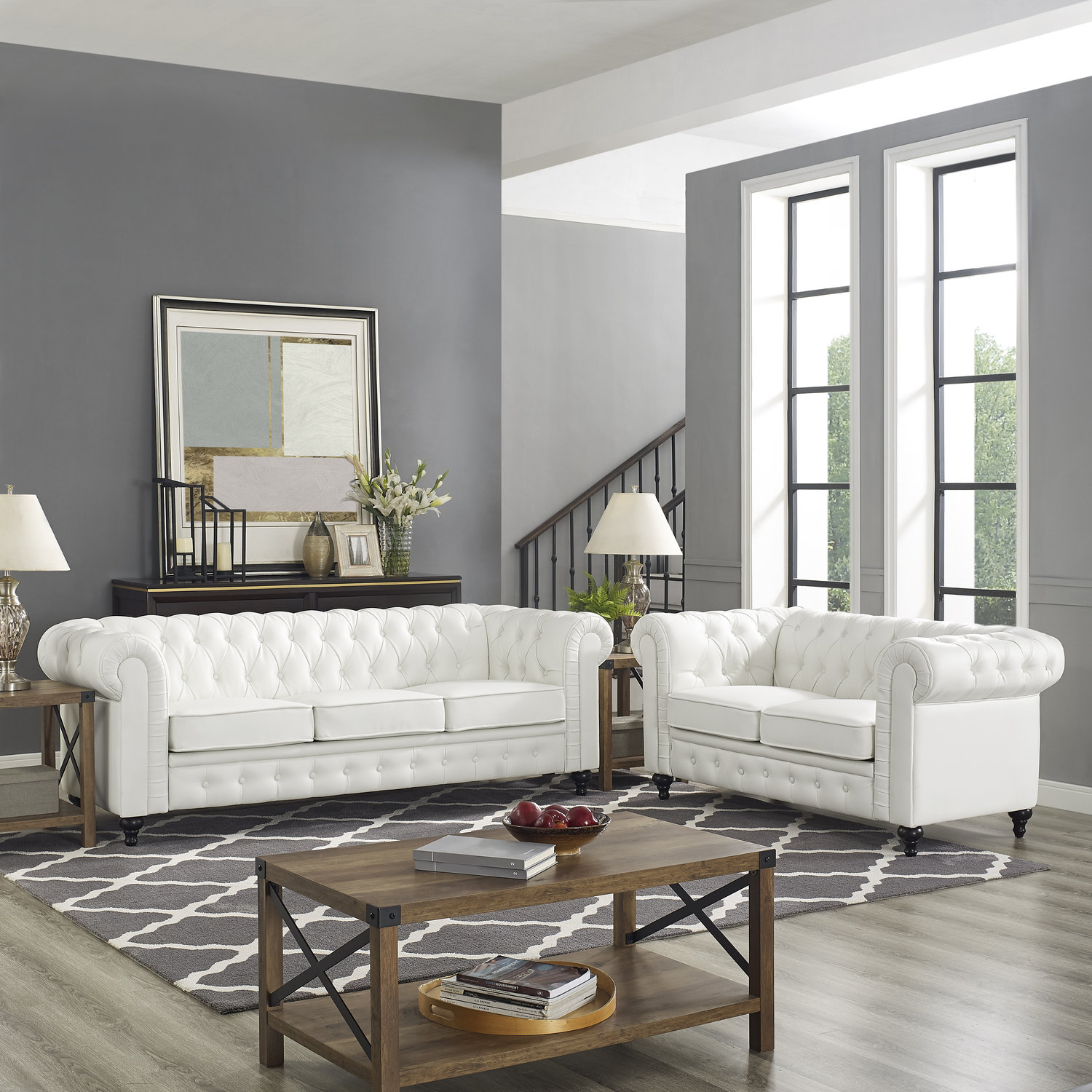 Canora Grey Arlisa 2 Piece Living Room Set Air Leather Chesterfield ...