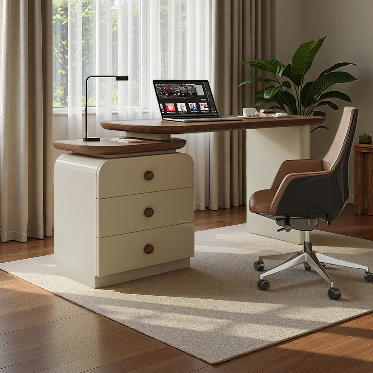 Hokku Designs Modern Extendable Solid & Manufactured Wood Desk ...