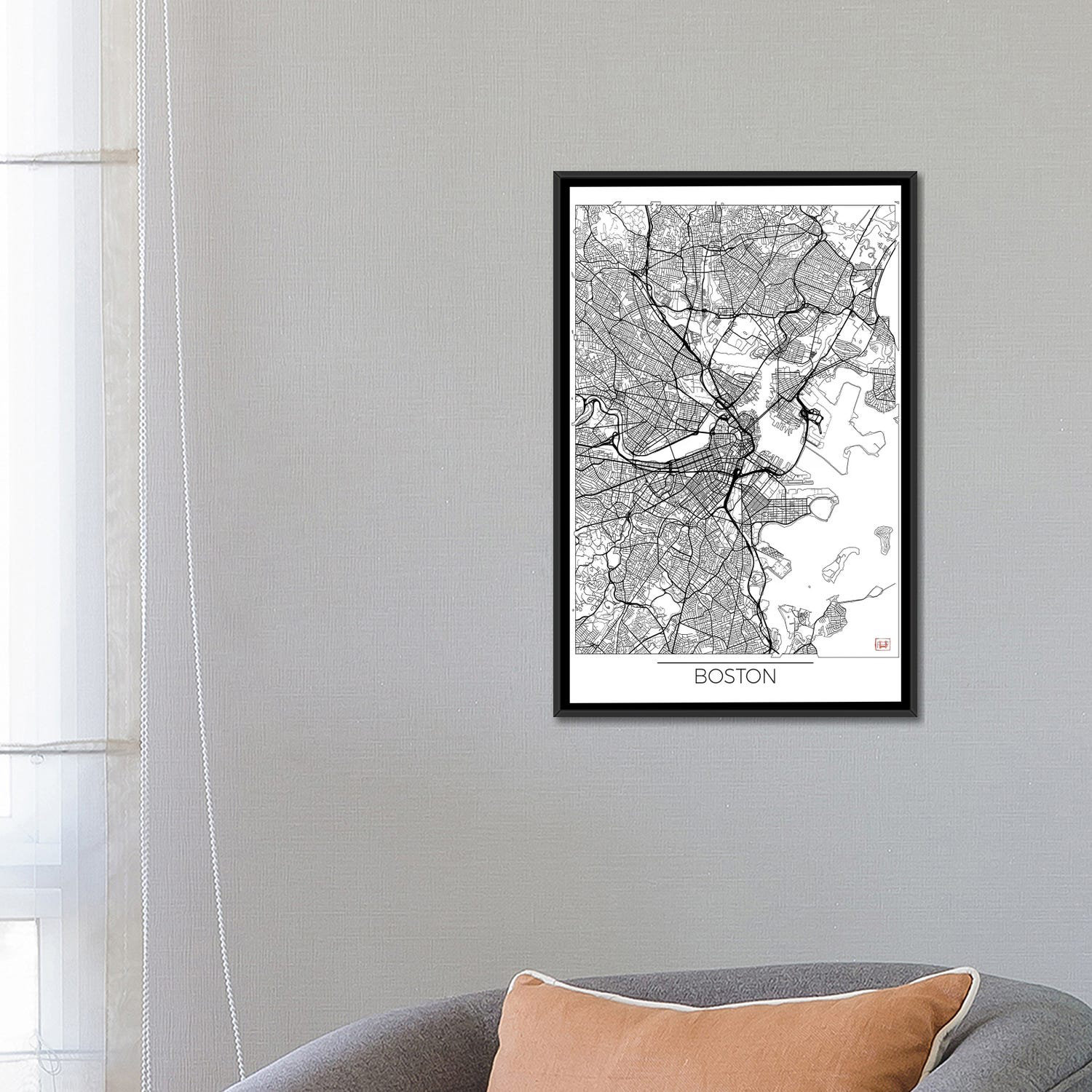 East Urban Home 'Boston Minimal Urban Blueprint Map' Graphic Art Print ...