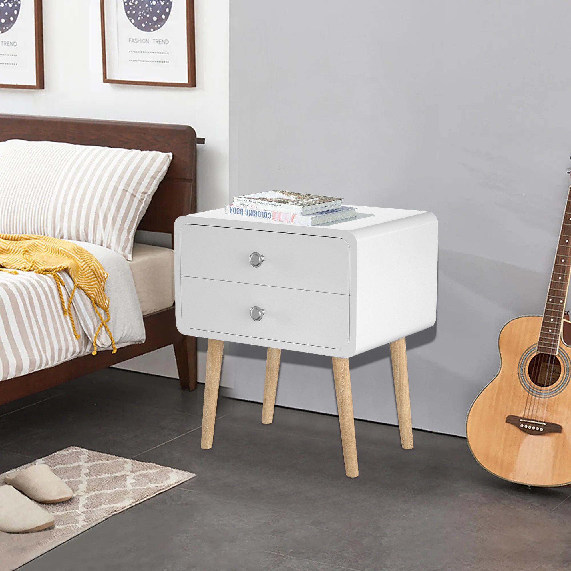 Corrigan Studio® Classic Mid-century Modern Drawer Bedside Table With 2 ...