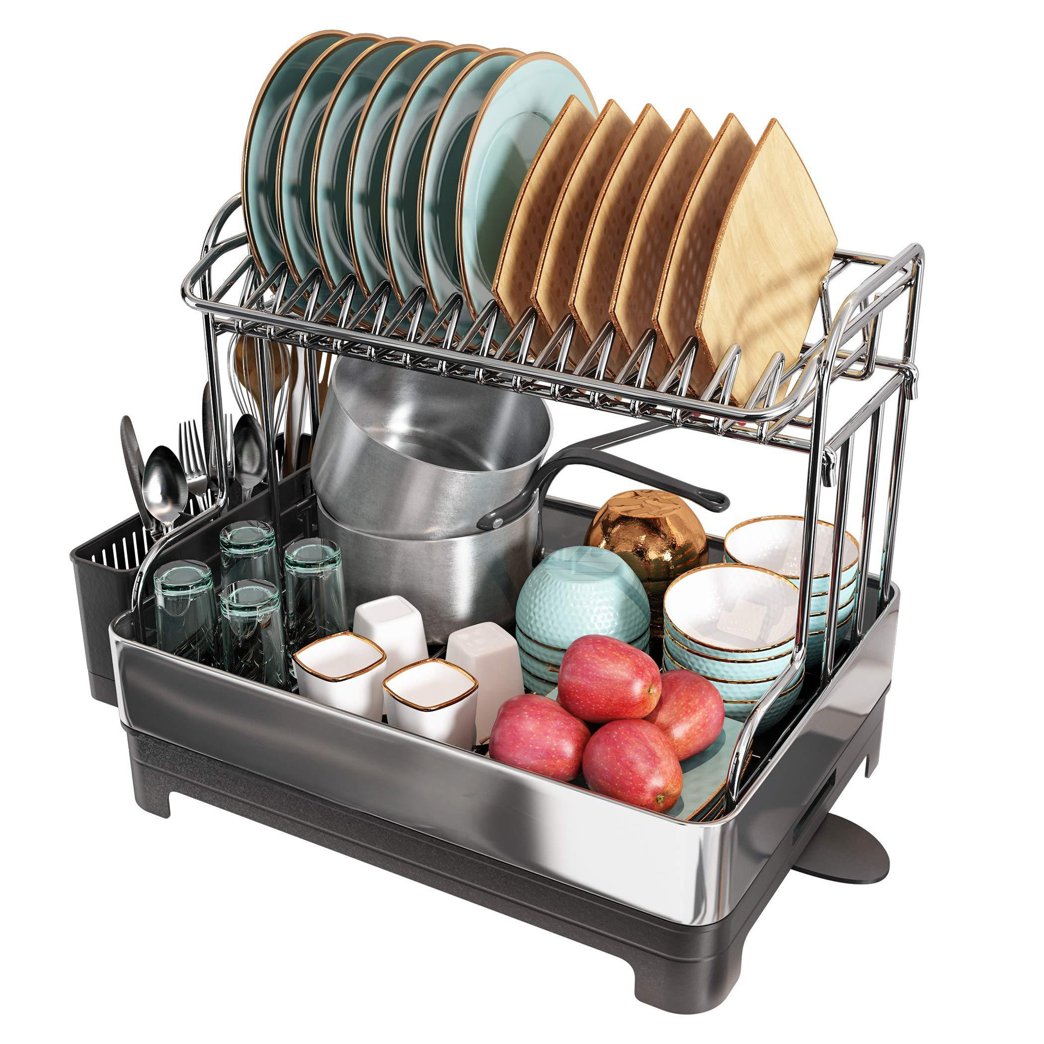 wanmo Dish Drying Rack, 304 Stainless Steel 2 Tier Large Dish Rack And ...