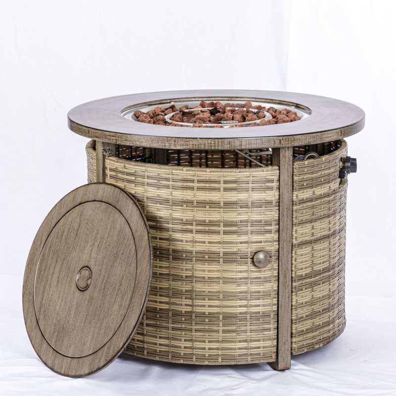 Arlmont & Co. Ronyae 32'' W x 25'' H Propane Fire Pit Table with Lid ...