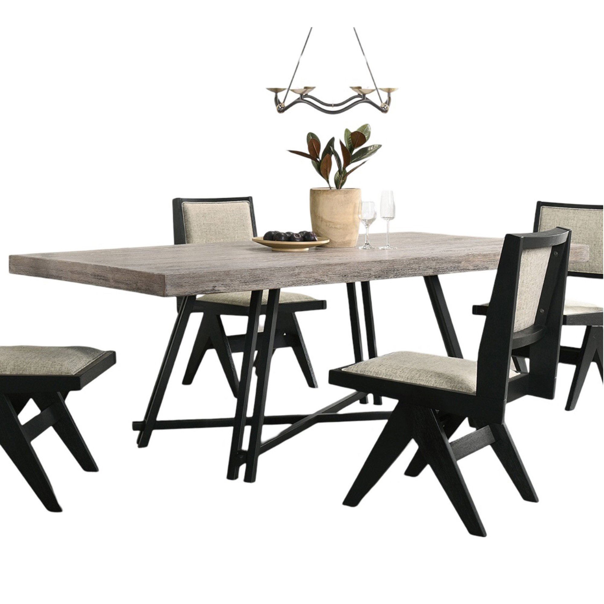 17 Stories Dining Room Table Black Dining Table Metal Trestle Base 1Pc ...