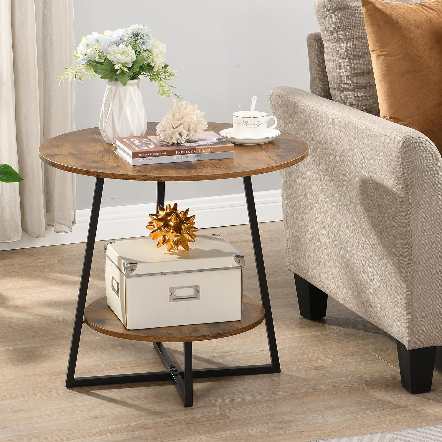 17 Stories 22" Tall Round Accent End Tables Living Room Set, Side Table ...