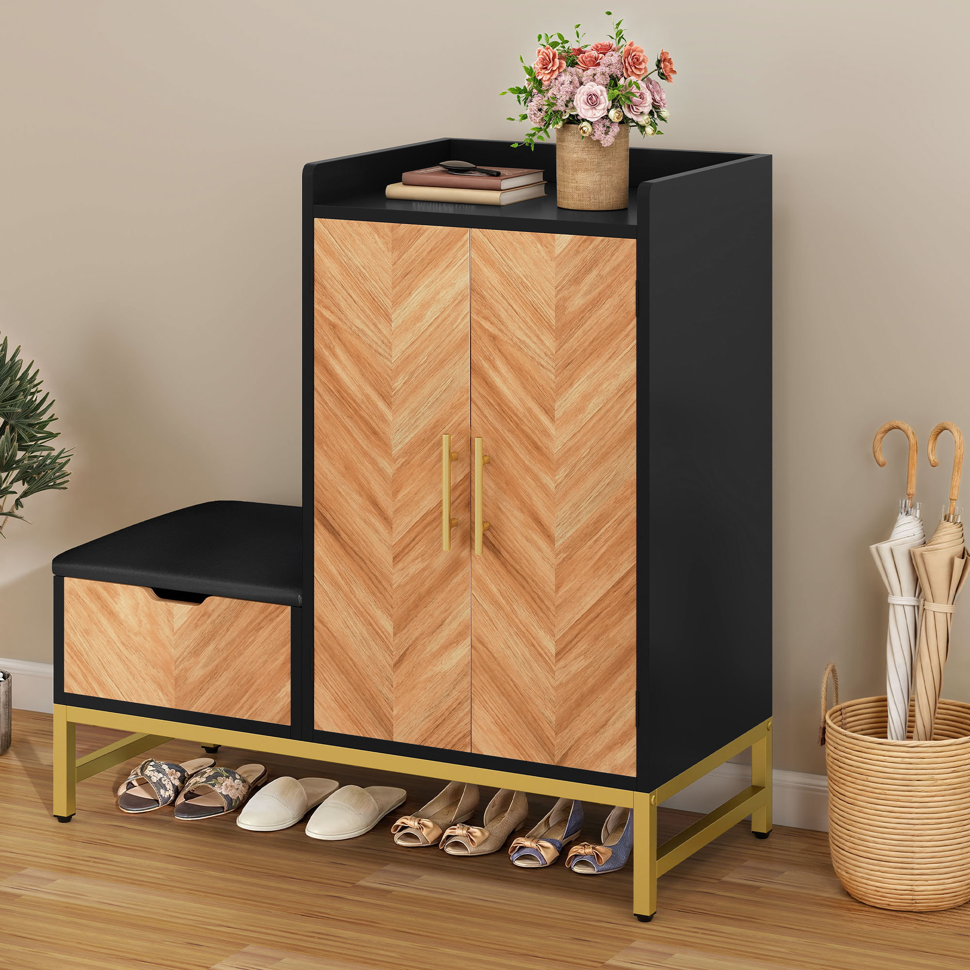 Latitude Run® Shoe Storage Cabinet Rack Organizer With Shoe Bench ...