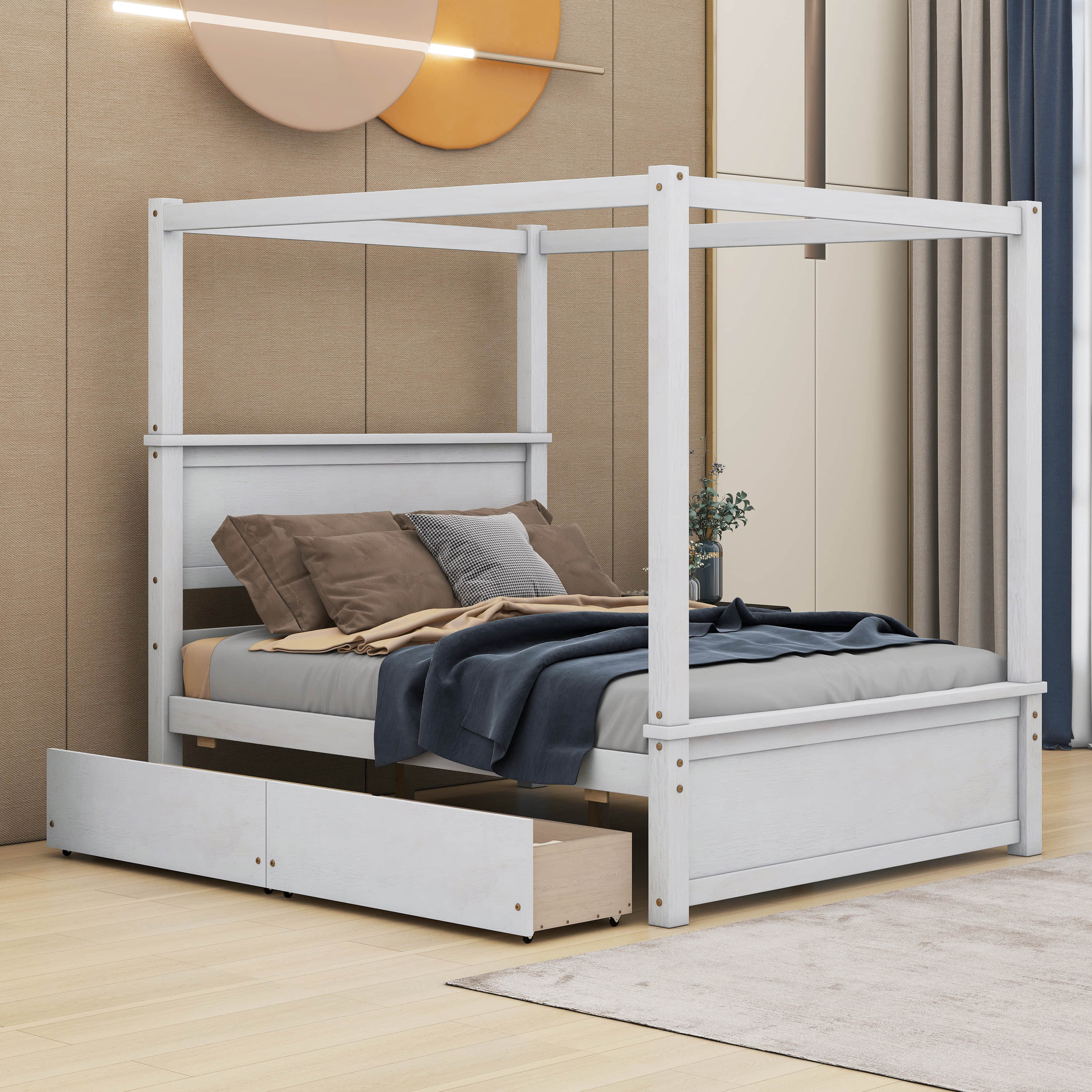 Red Barrel Studio® Patrise Full Size Wood Canopy Bed with two Drawers ...