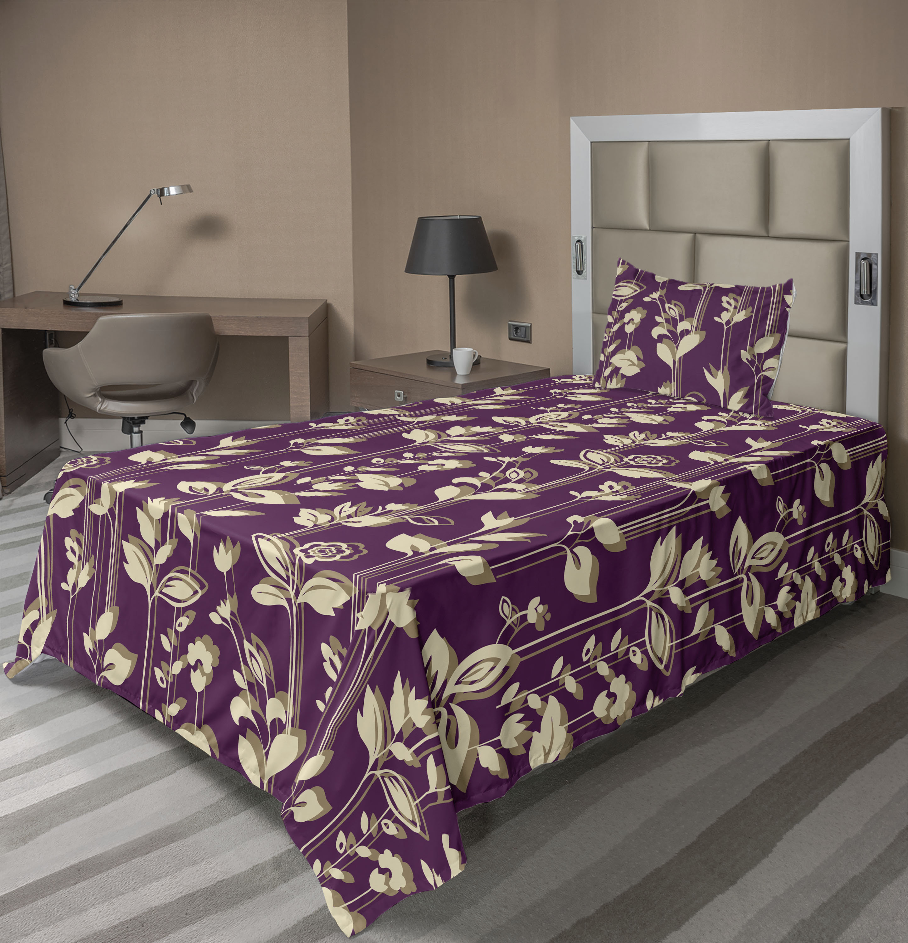 Ambesonne Floral Design Sheet Set Bohemian Flowers Art Dark Magenta ...