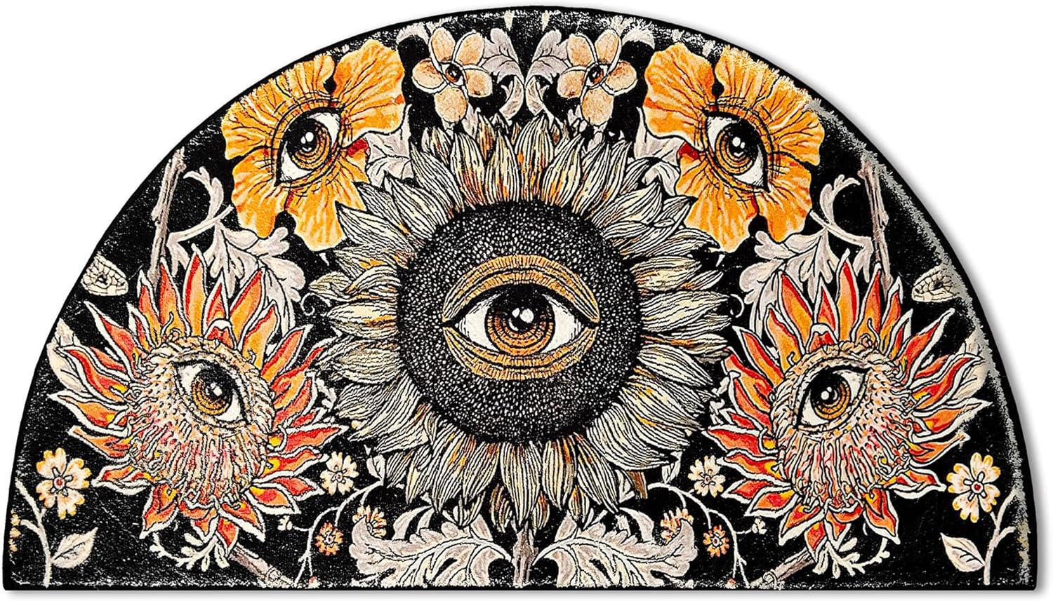 Bungalow Rose Vintage Floral Evil Eye Half Circle Rug, Hippie Snake ...