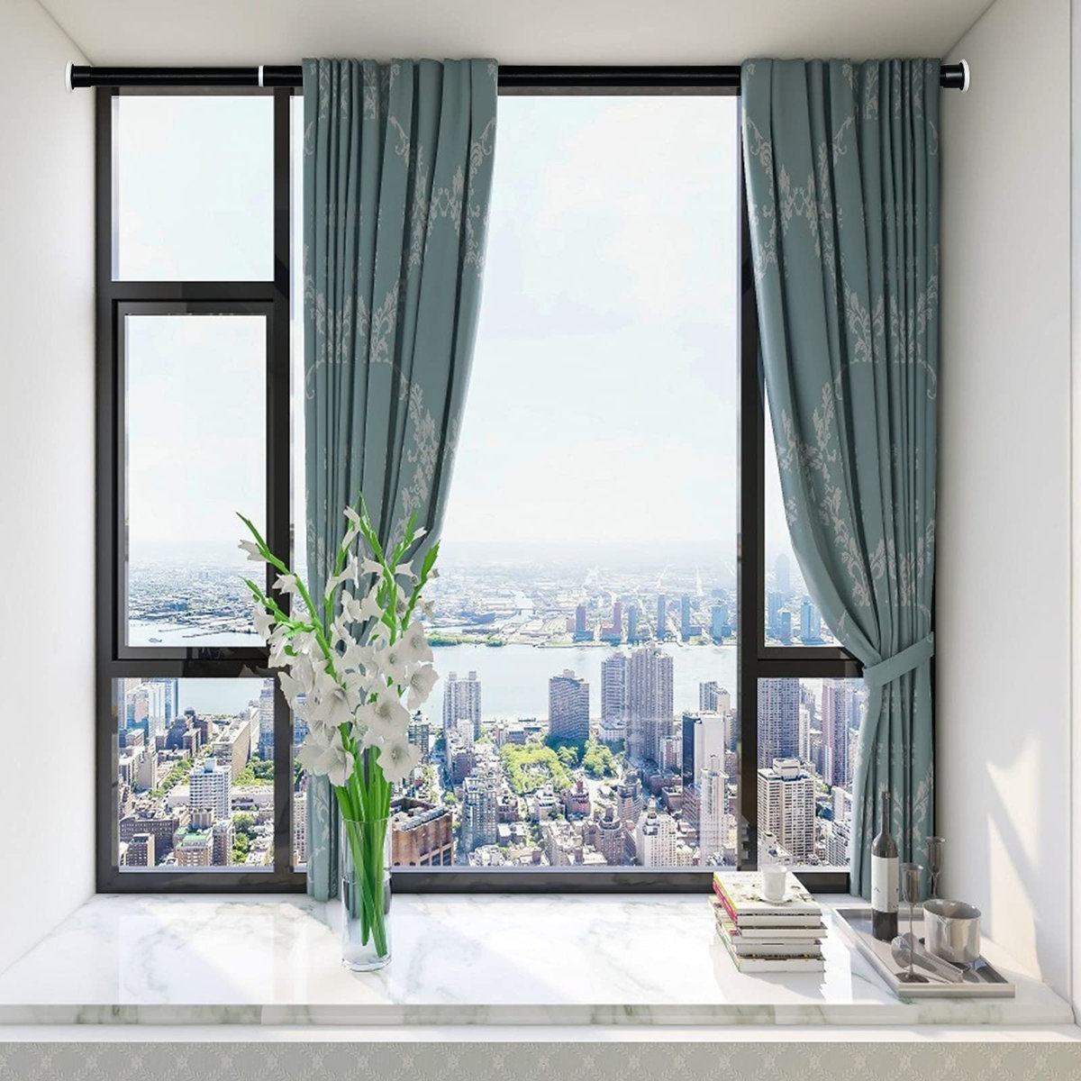 Rebrilliant Tension Curtain Rod, 1.26" Diameter Spring Adjustable ...