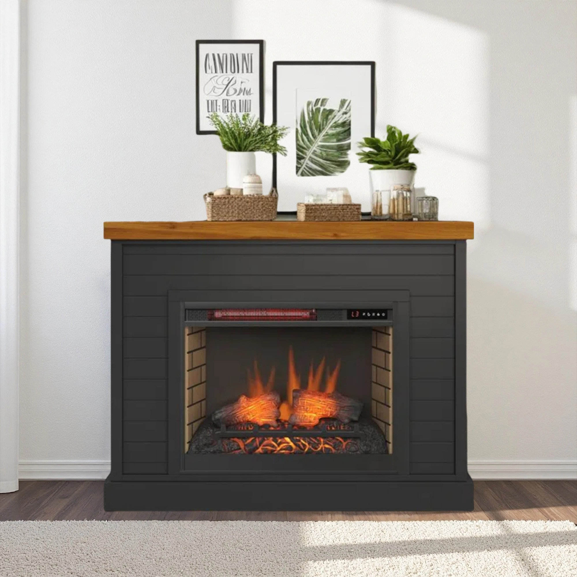 Gracie Oaks Cozy 48" Fireplace Mantel Featuring Rustic Two-Tone Look ...