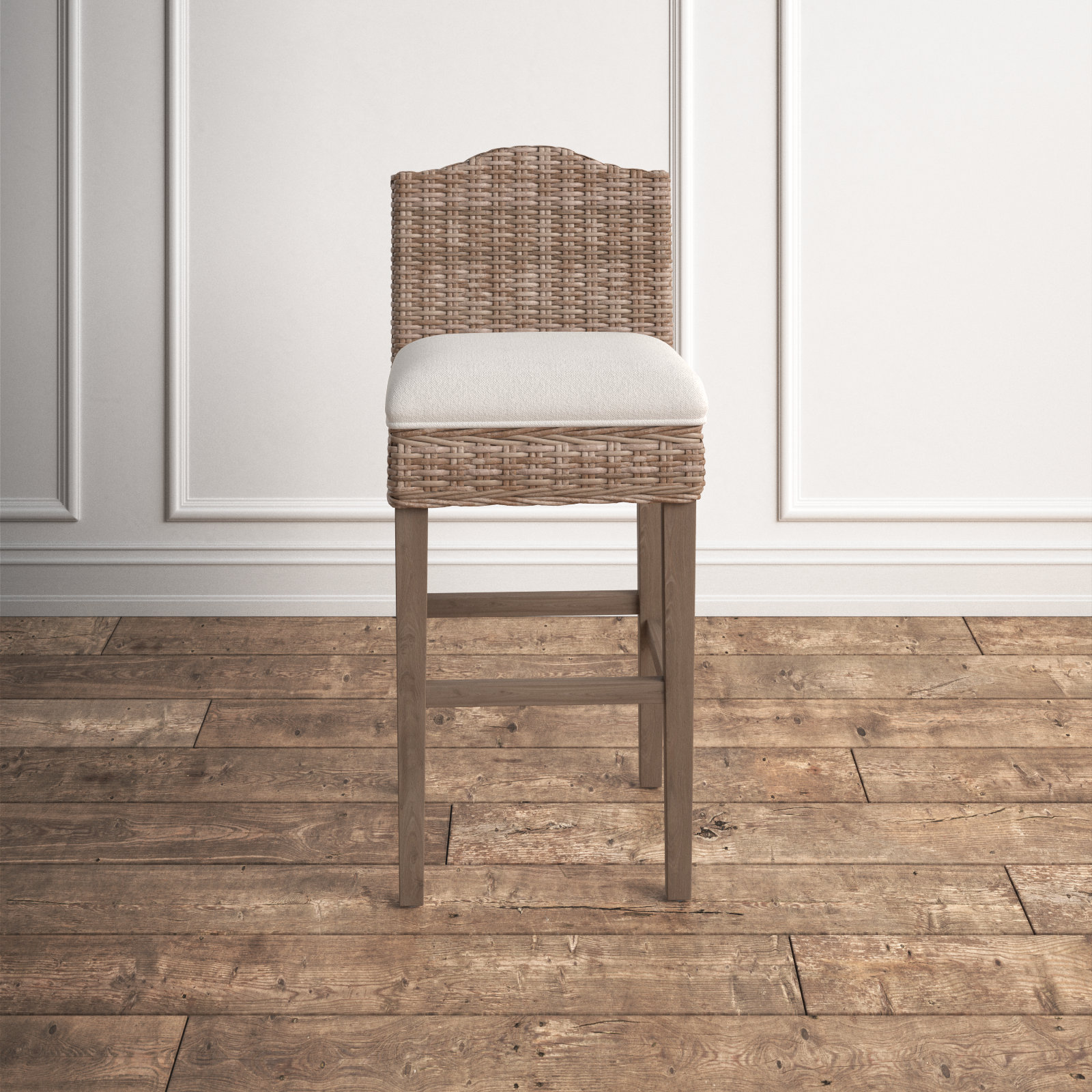 Kelly Clarkson Home Kaia Rattan and Solid Wood Upholstered Stool ...