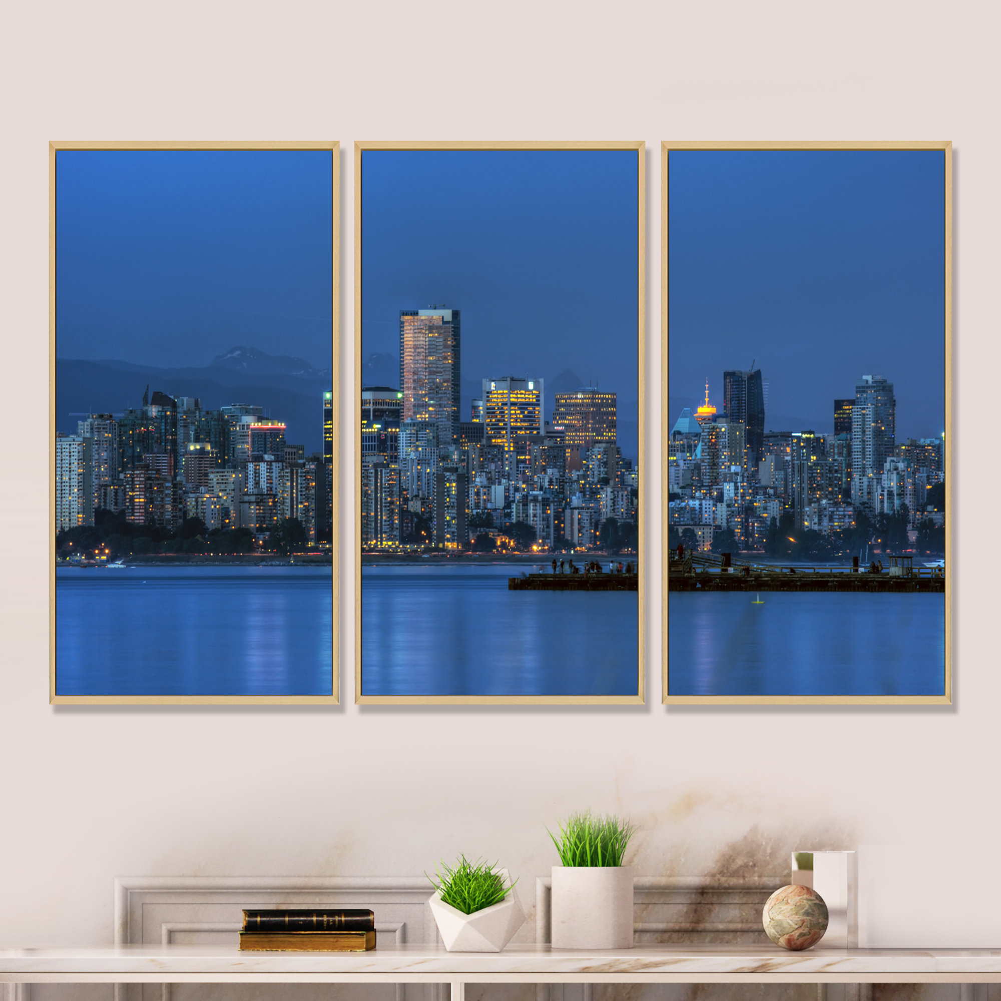 Ebern Designs Vancouver Downtown in Evening - 3 Piece Floater Frame ...