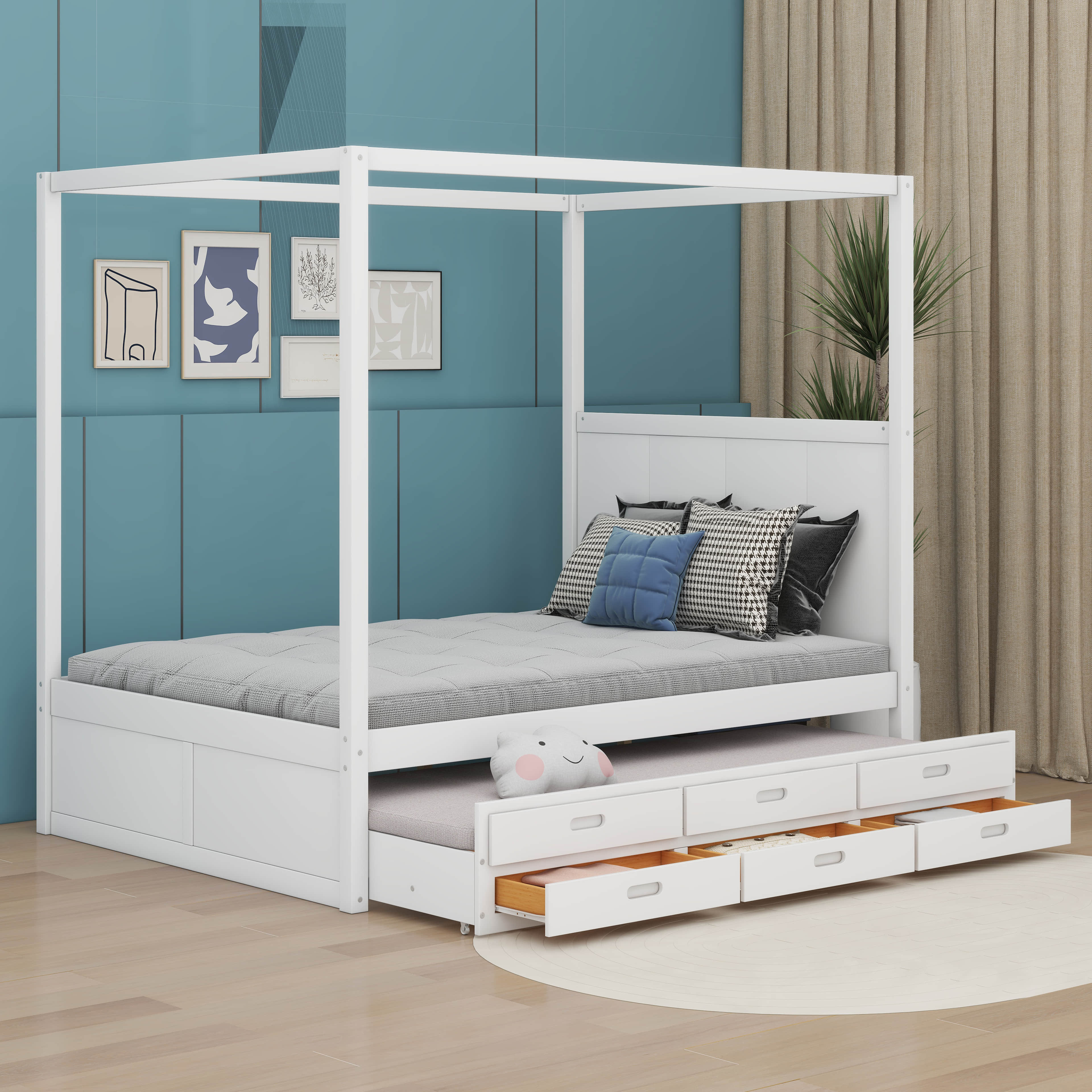 Lark Manor Queen Size Canopy Platform Bed With Twin Size Trundle And ...