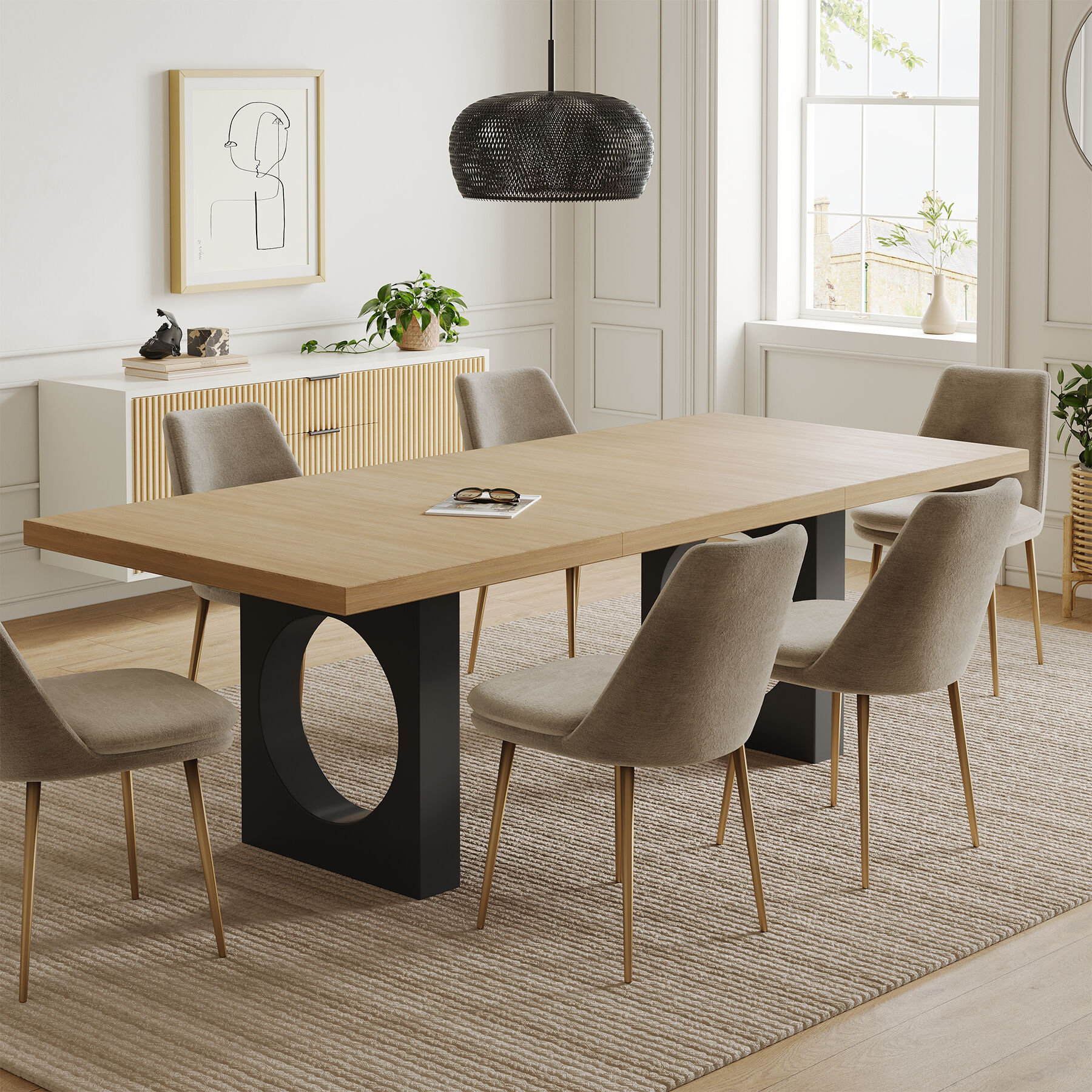 Ebern Designs 70-Inch Large Wood Dining Table, 6 People Rectangular ...