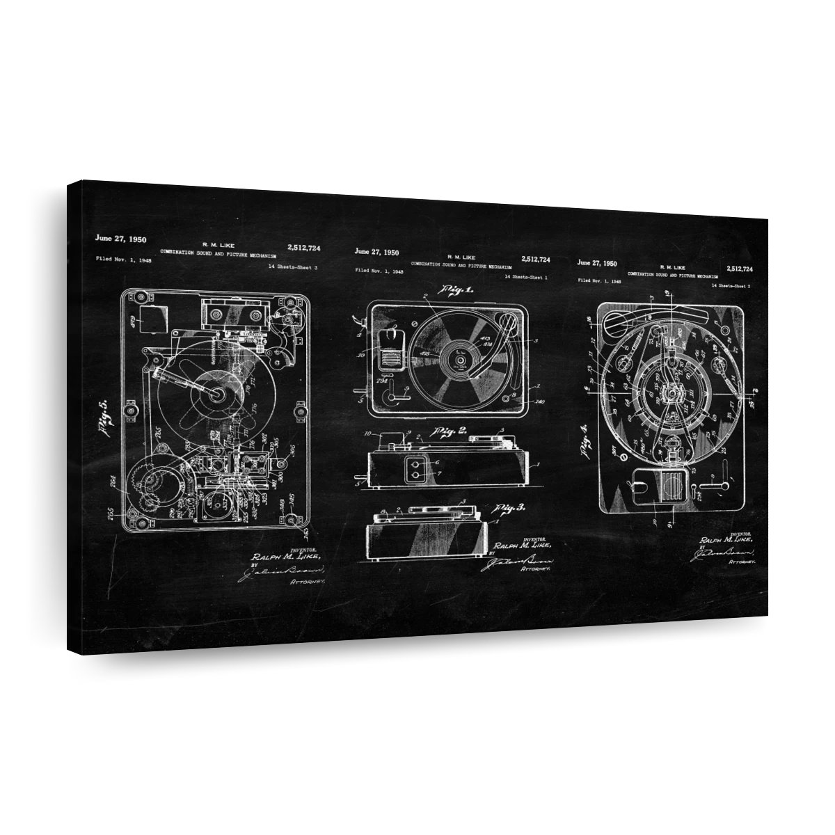 17 Stories Combination Sound And Picture Mechanism BW Patent Canvas ...
