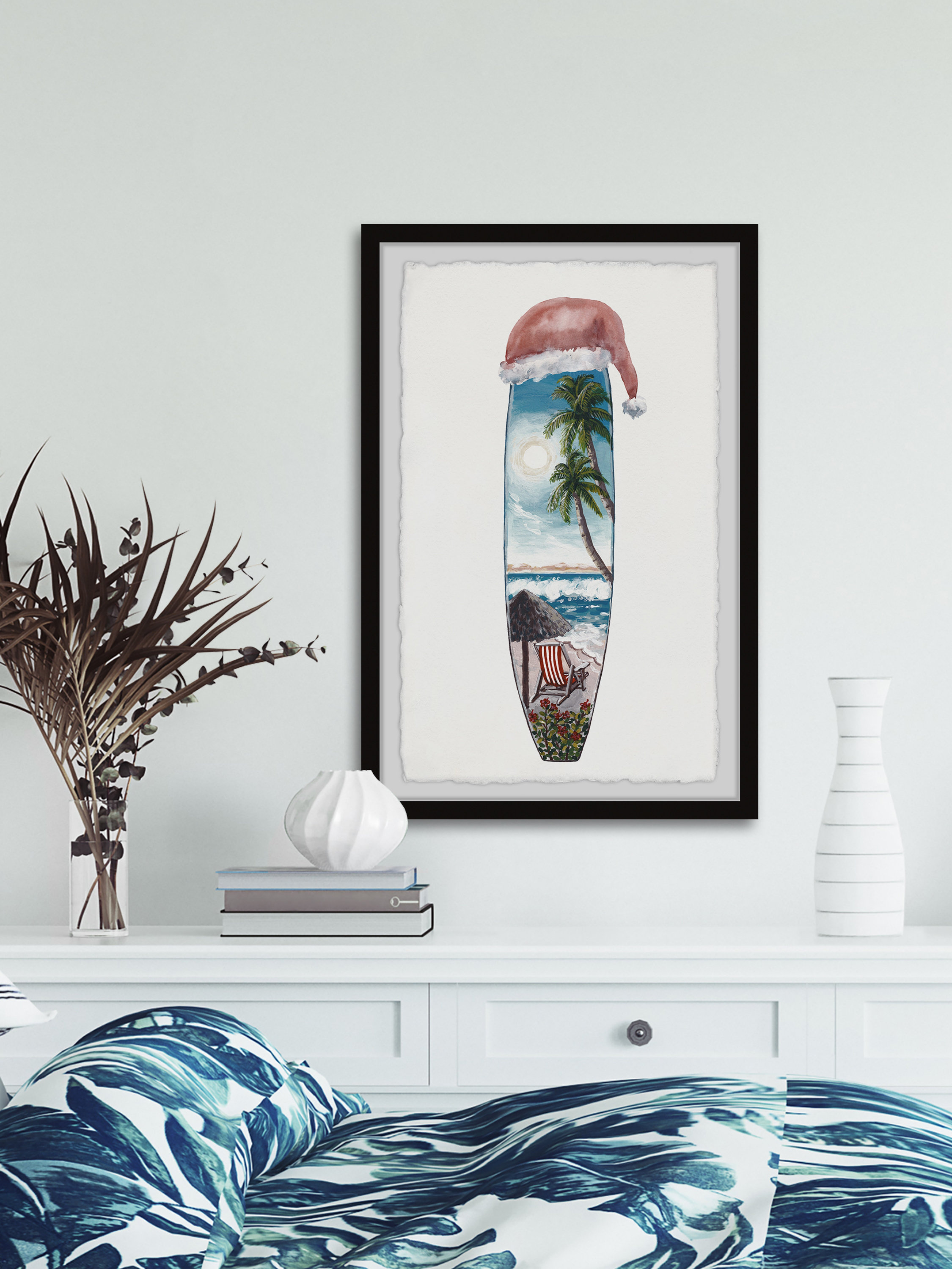 The Holiday Aisle® 'Christmas Surfboard' Framed Print | Wayfair