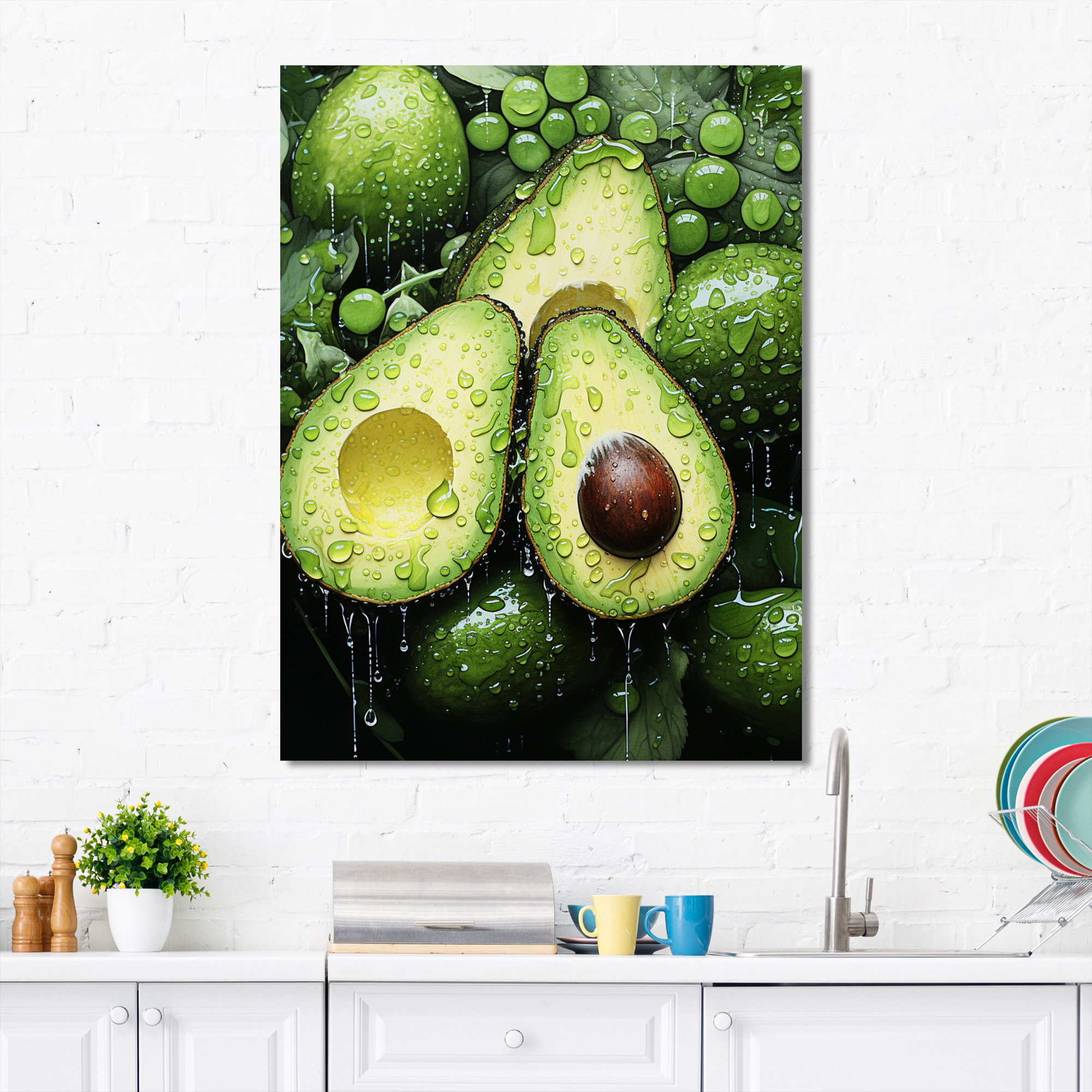 Ebern Designs Fruit Lush Avocado Pointillism - Farmhouse Canvas Print ...
