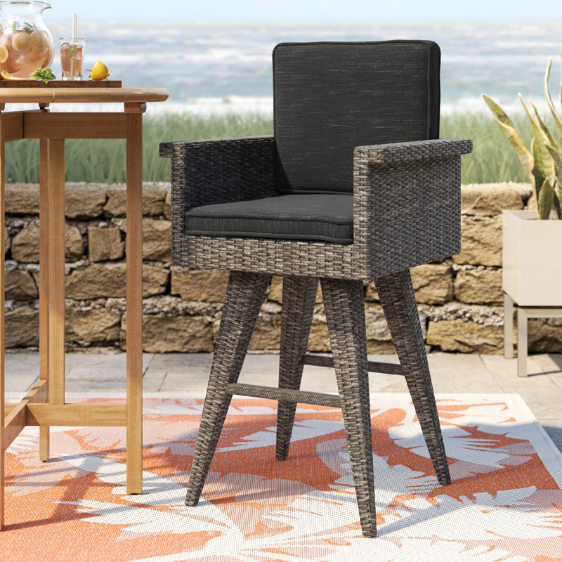 Wade Logan Arville Outdoor Wicker 30" Patio Bar Stool with Cushion ...