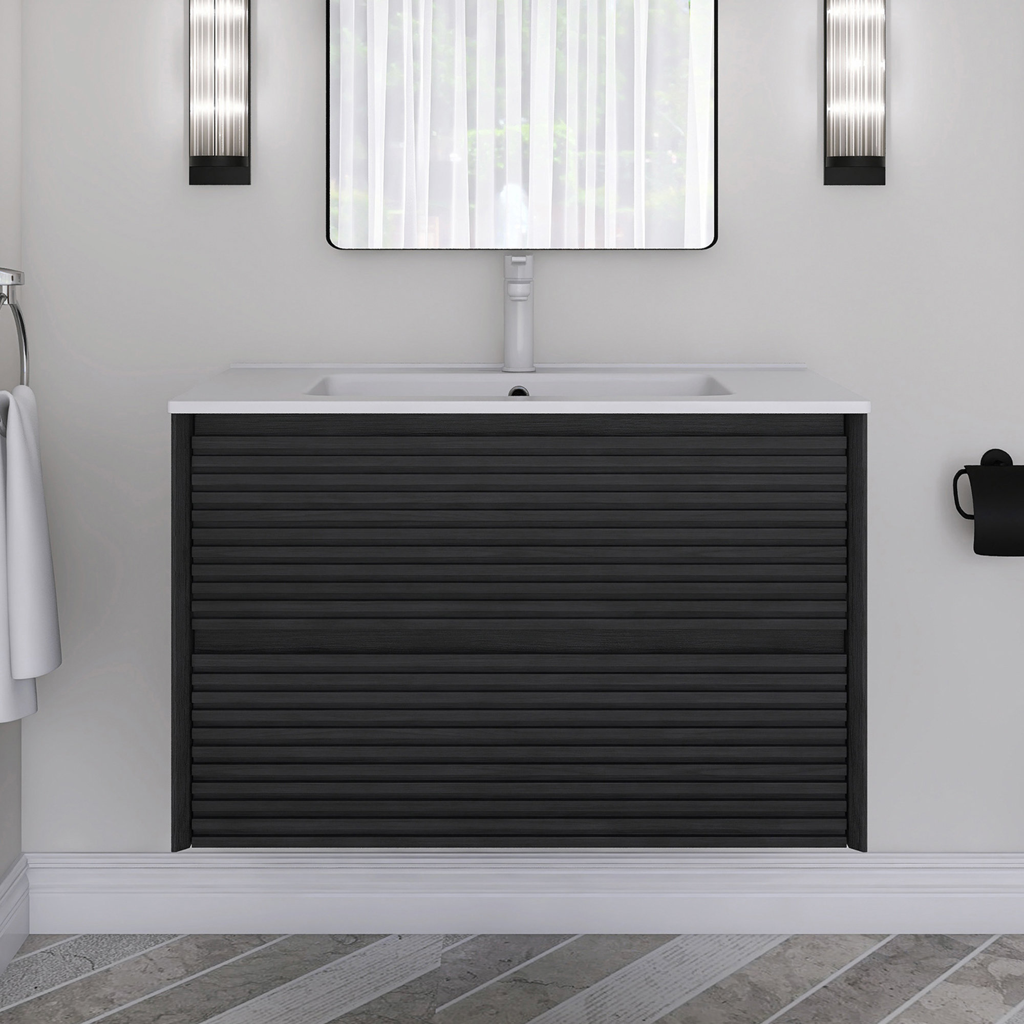 Latitude Run® 30 In. W Single Sink Wall Mounted Bath Vanity With White ...