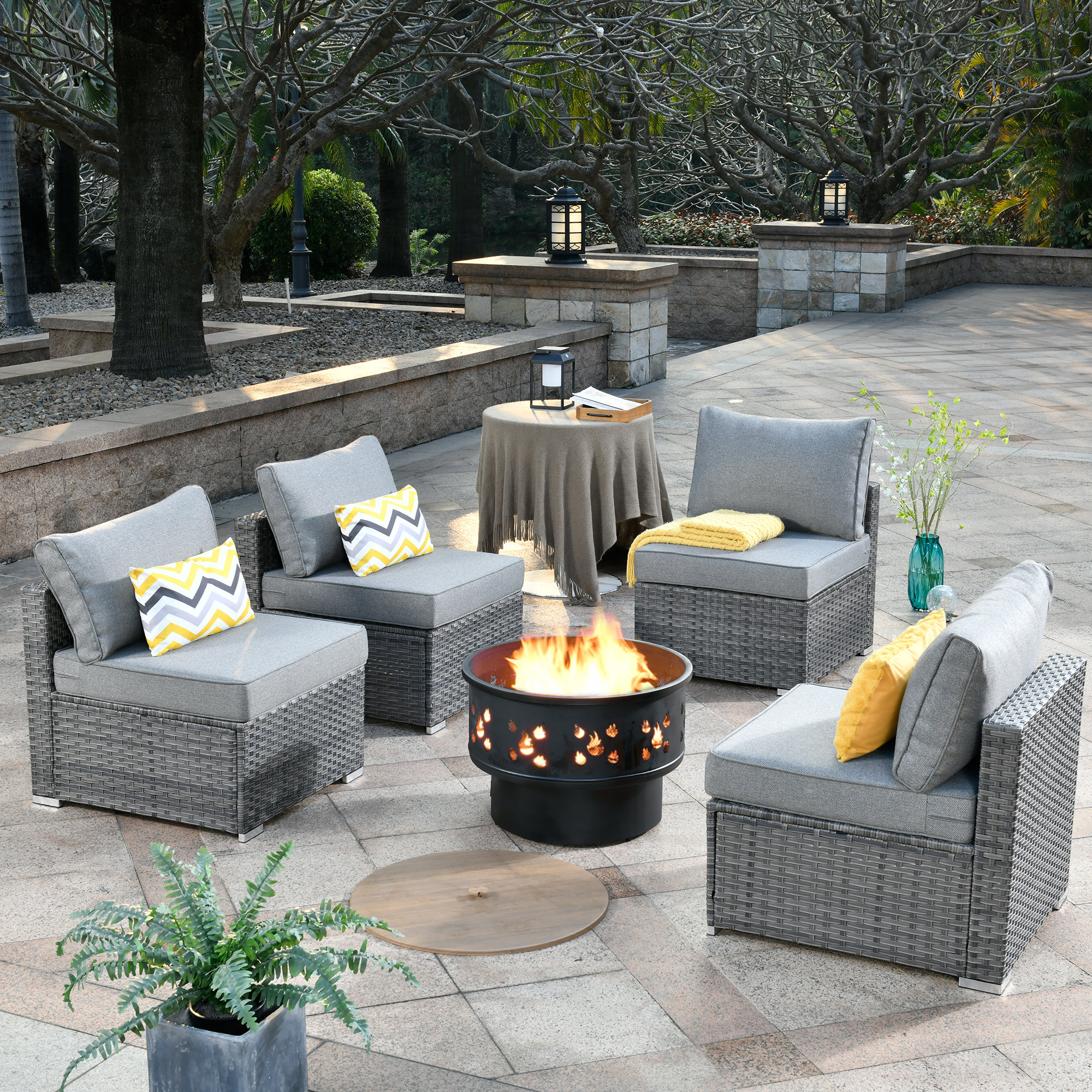 Latitude Run® 5 Pieces Patio Outdoor Conversation Sectional Set With ...