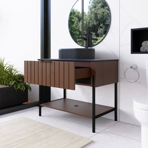 Ebern Designs 35.8 In. Single Sink Freestanding Dark Walnut Bath Vanity ...