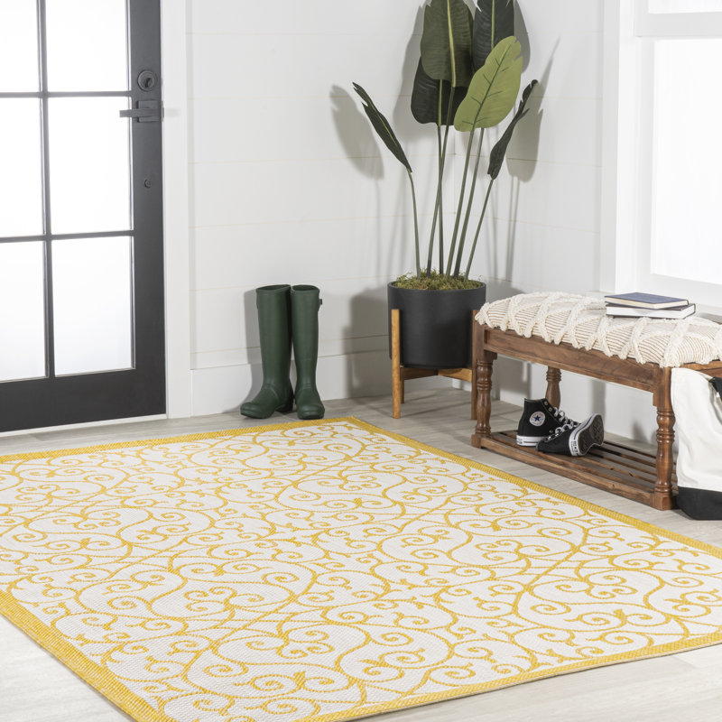Canora Grey Deilani Cream/Yellow Indoor/Outdoor Rug & Reviews | Wayfair