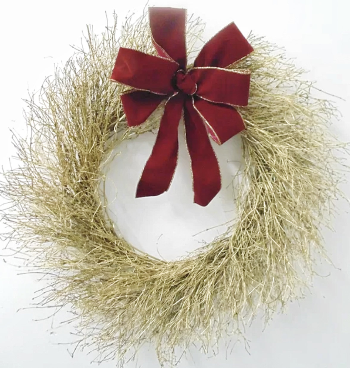 Dried Flowers and Wreaths LLC Holiday Gold with Burgundy Bow Twig ...