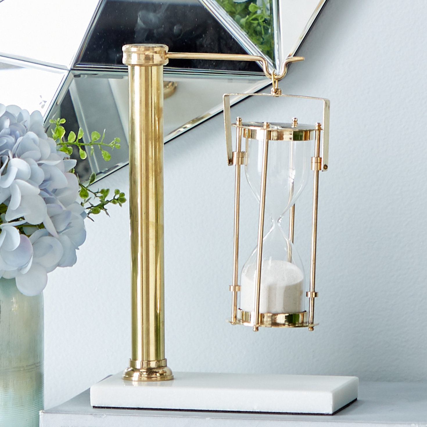 Novogratz Silver Brass Hanging Sand Timer On Rectangular White Marble ...